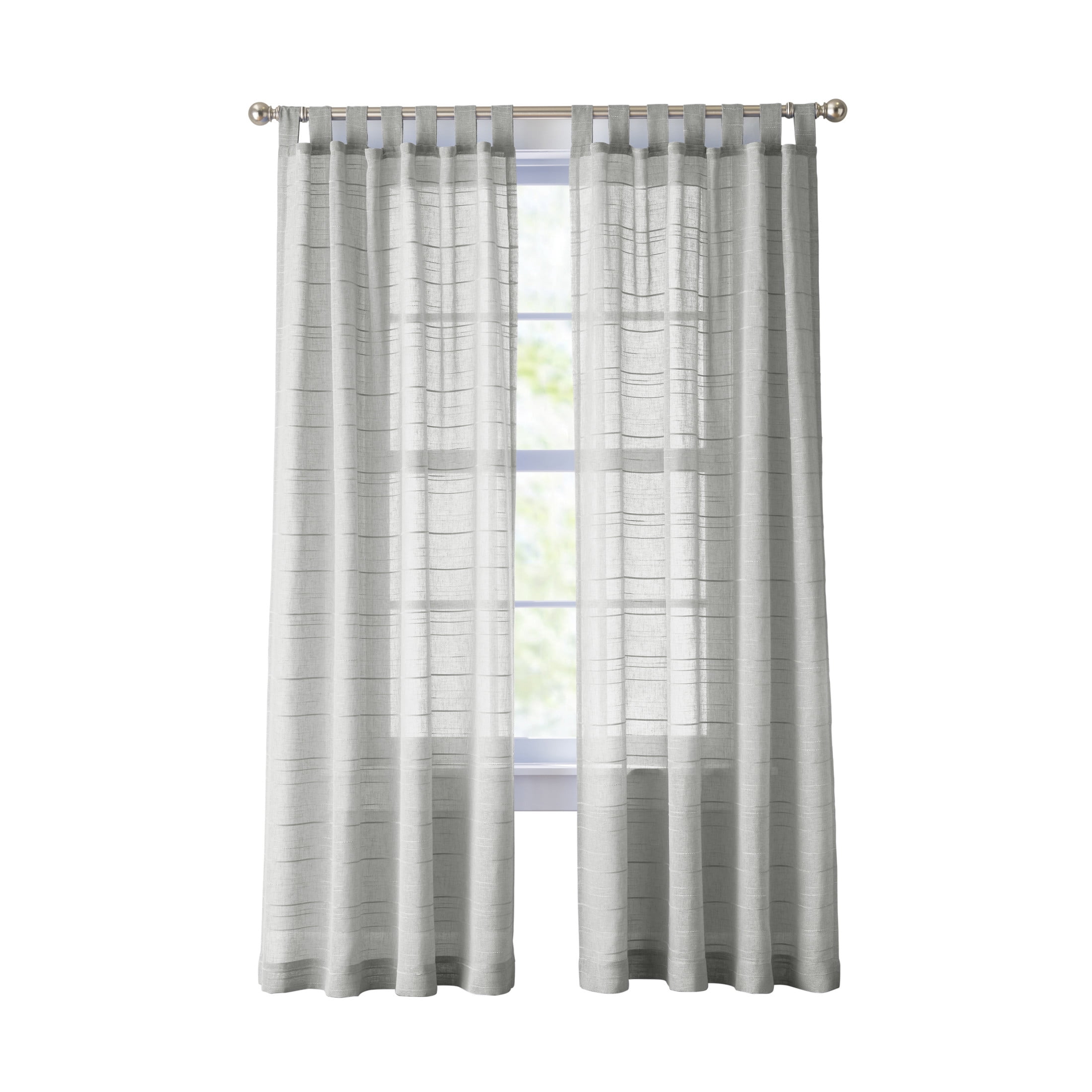 Mainstays Woven Stripe Sheer 50" W x 95" L Tab Top Single Curtain Panel ...