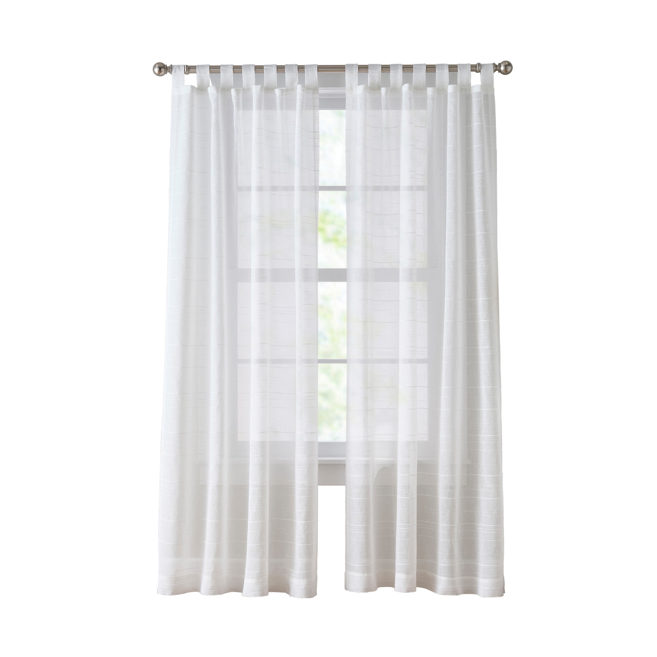 Mainstays Woven Stripe Sheer Tab Top Curtain, Single Panel, White, 50 ...