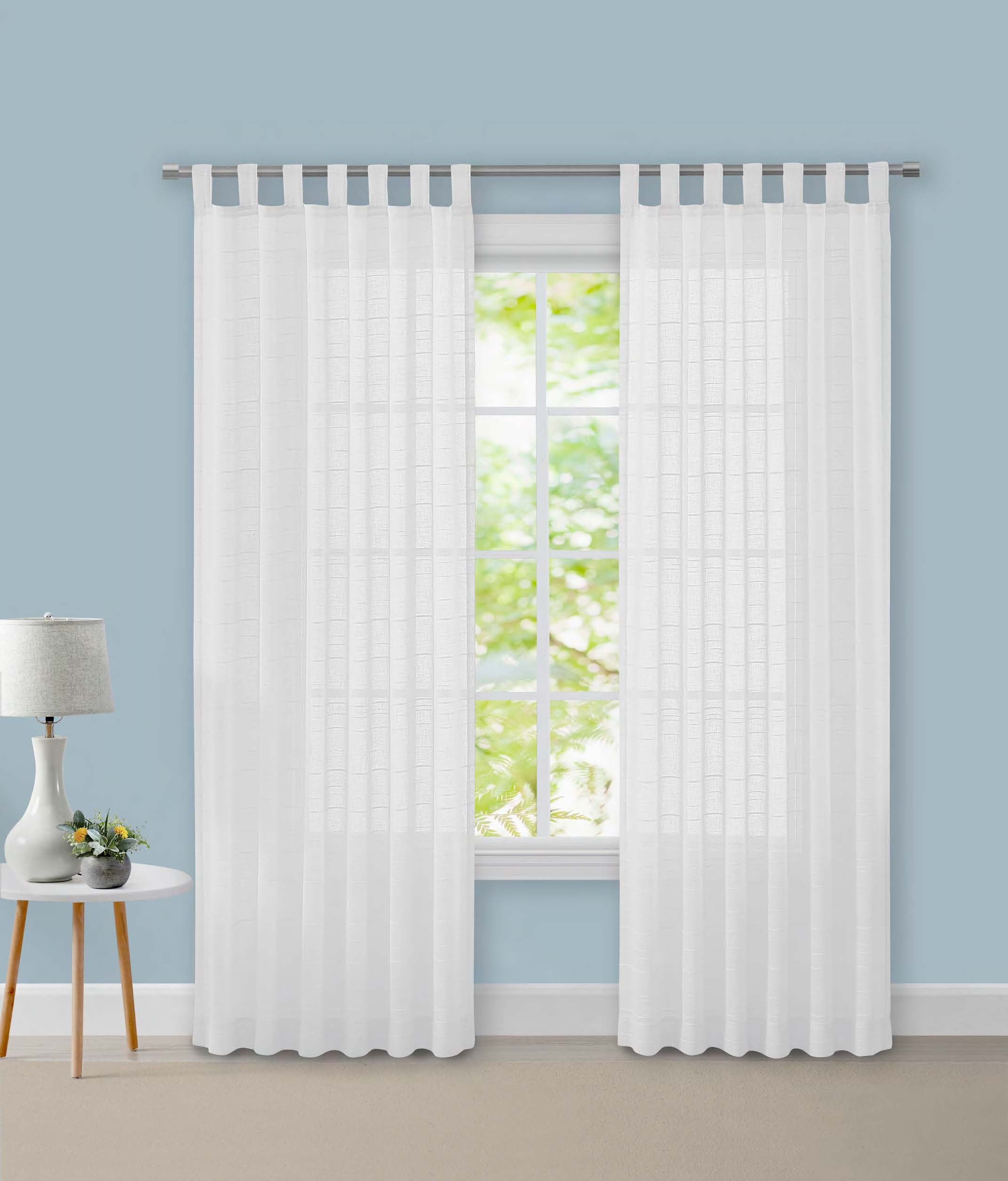 Mainstays Woven White Sheer Stripe Tab Top Single Curtain Panel, 50"W x ...