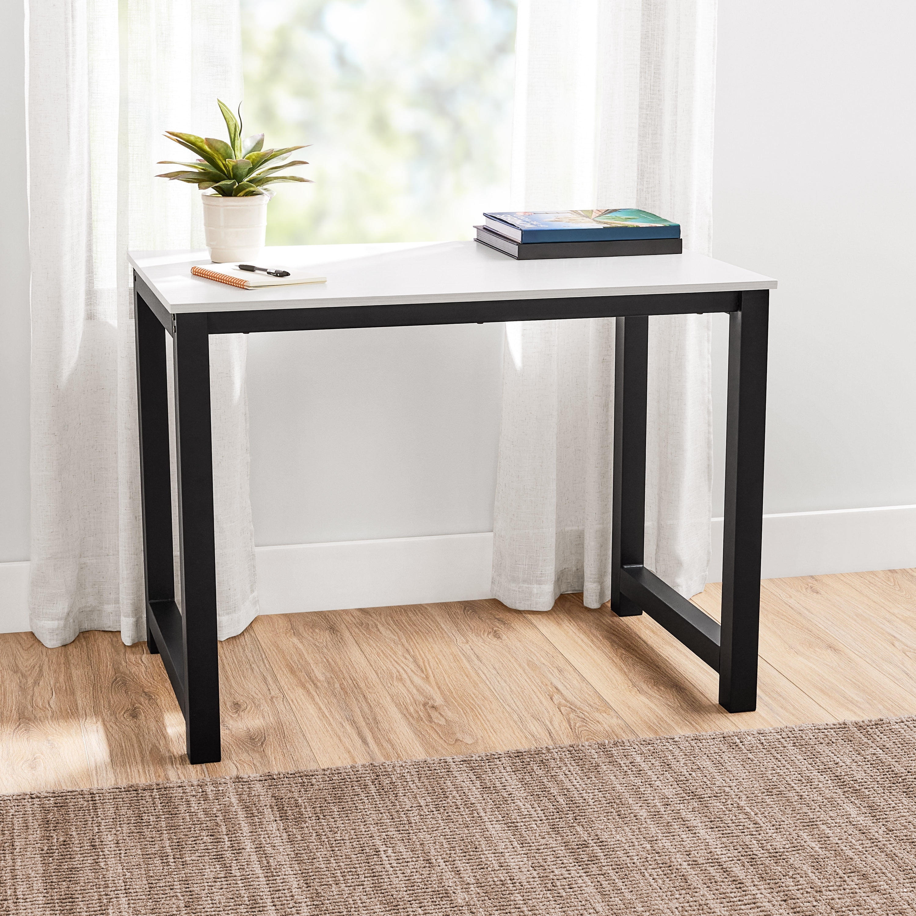 Mainstays 40" Wood & Metal Writing Desk, White Wood Grain with Black ...