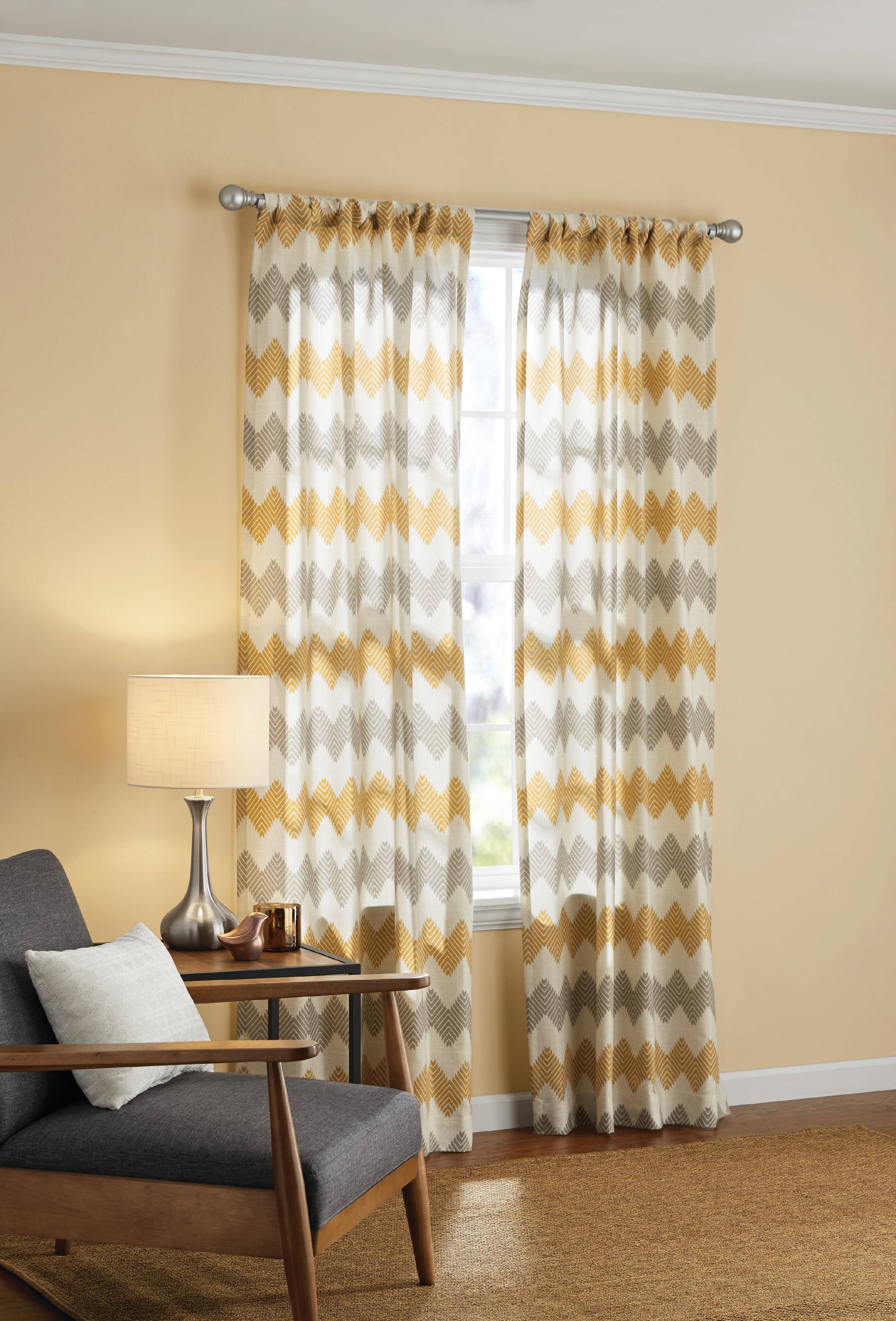 Mainstays Yellow Chevron Curtain Panels 84in Light Filtering Sunlight ...