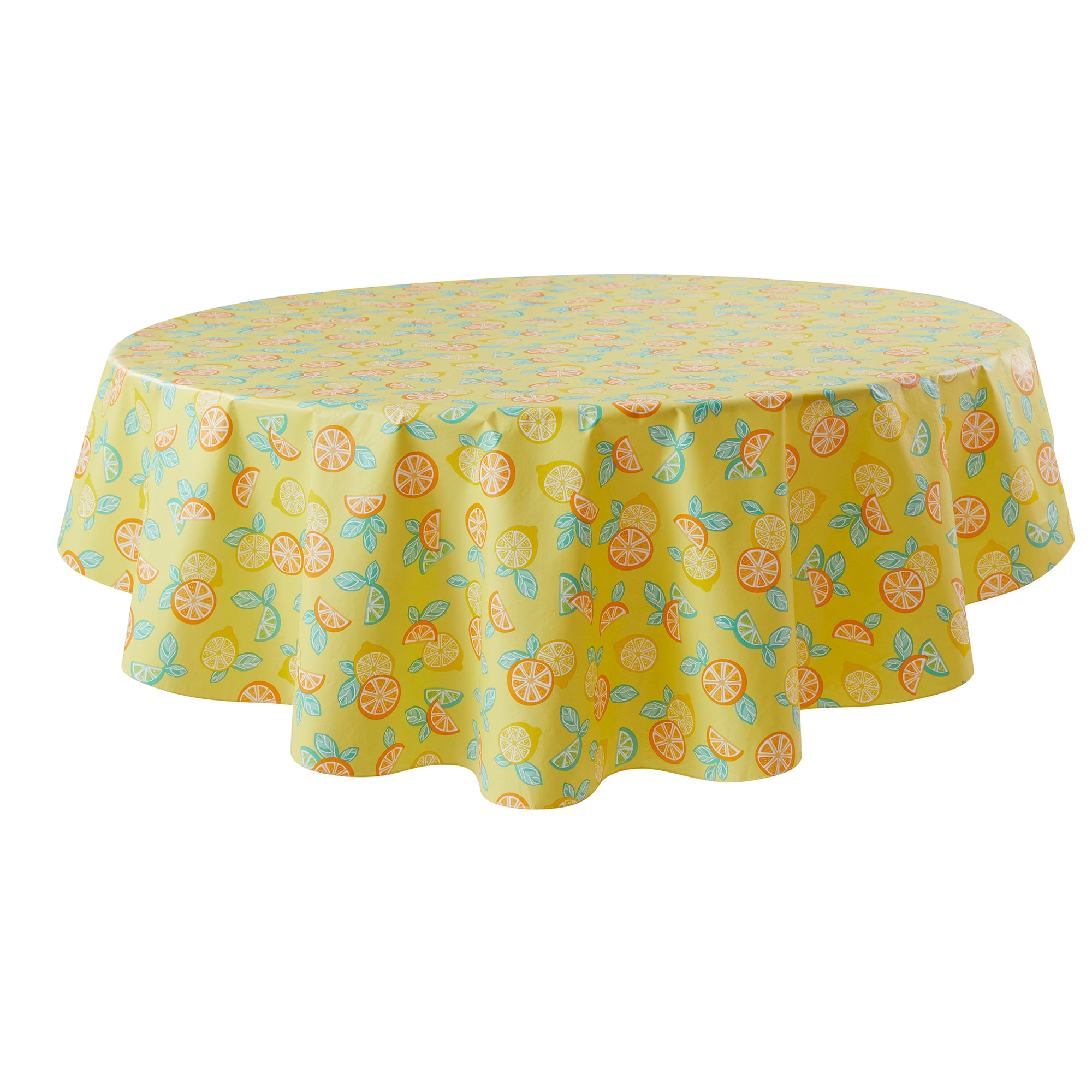 Mainstays Yellow Citrus PEVA Vinyl Tablecloth 70 Round for Indoor ...