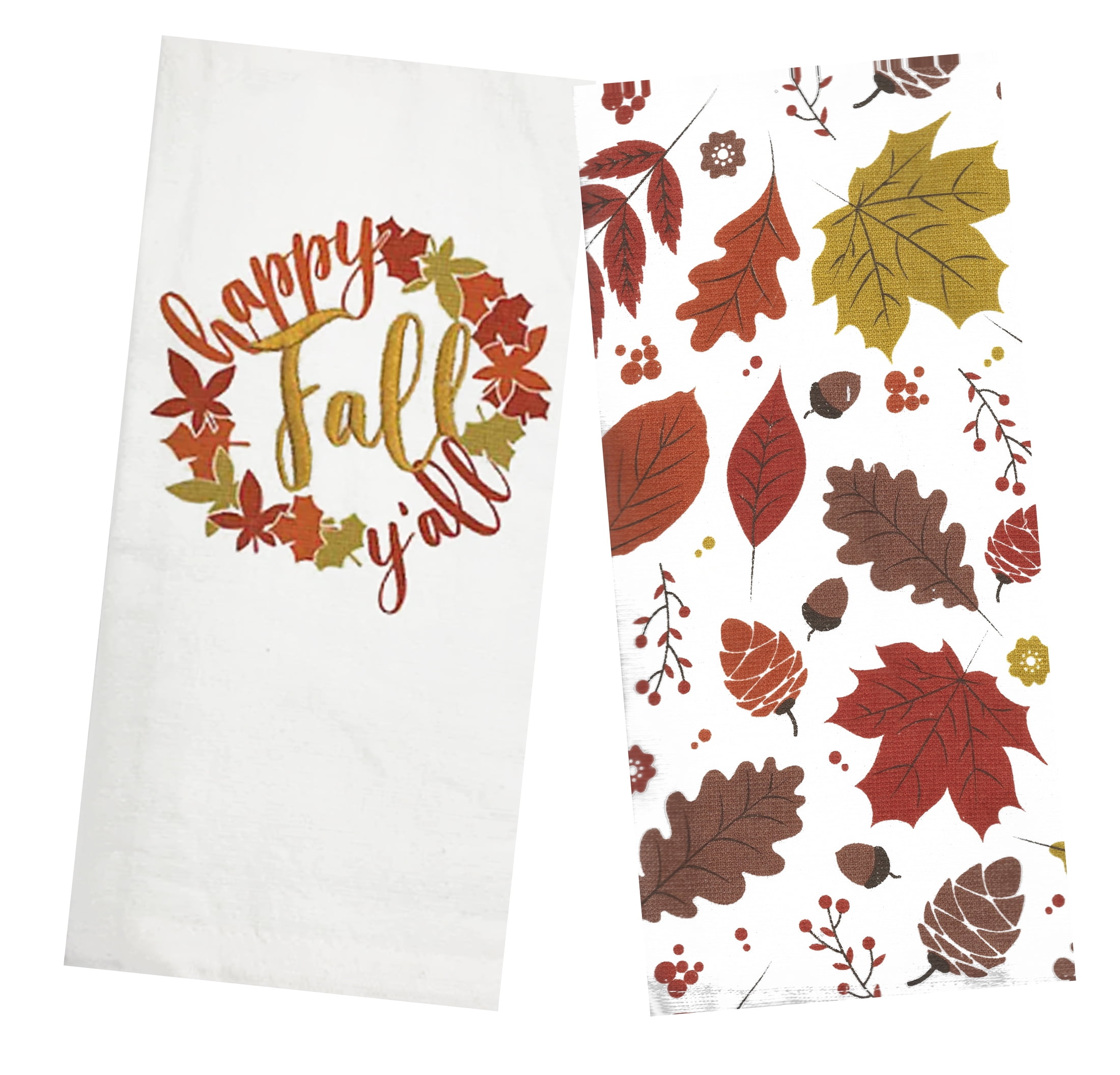 Mainstream Fall Towels, 2-Pack, Happy Fall Y'all Tossed Leaf Acorn ...