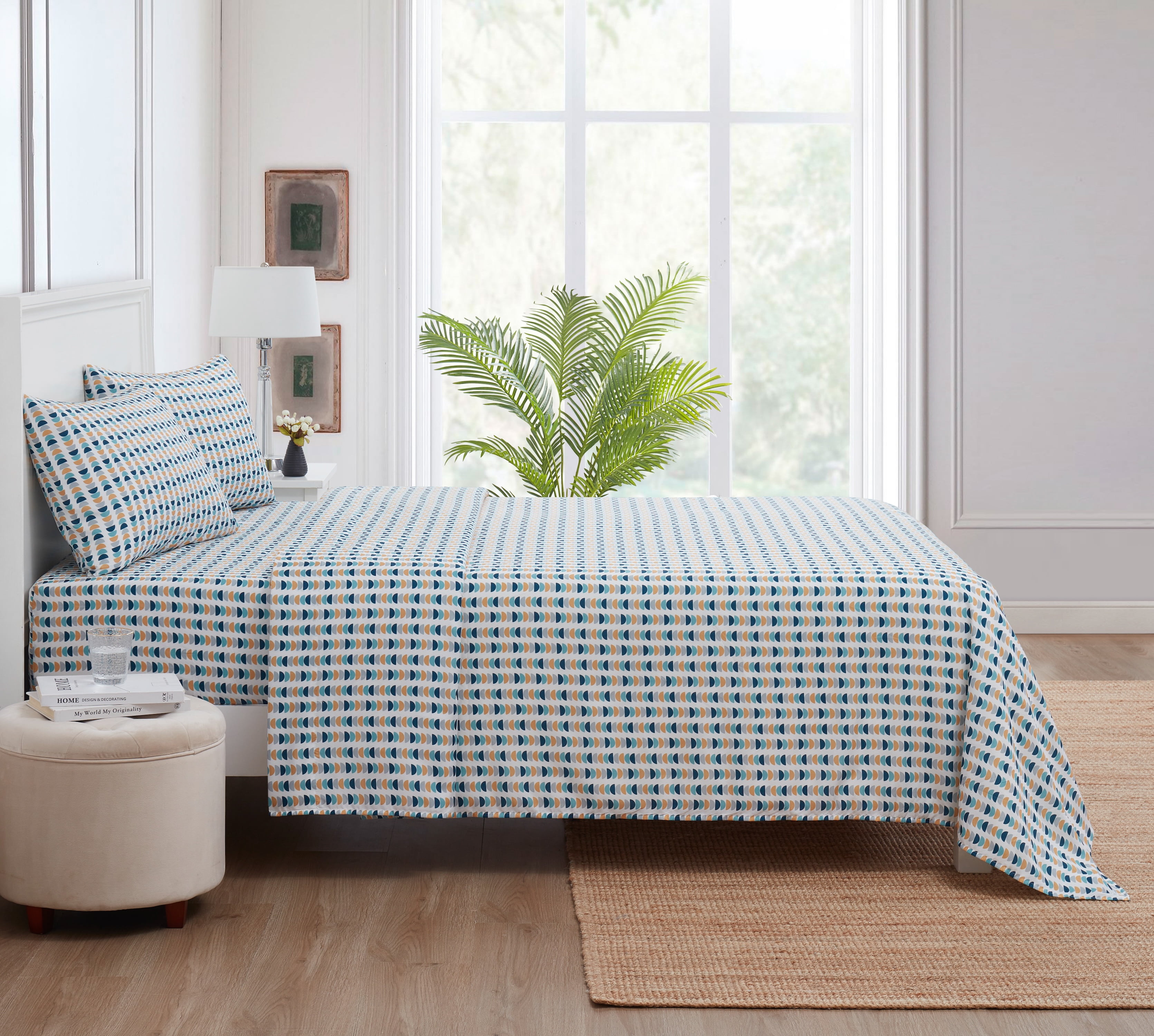 Mainstream International Beautiful Half-circle Full Size Adult Sheet Microfiber 4 Piece Set ...