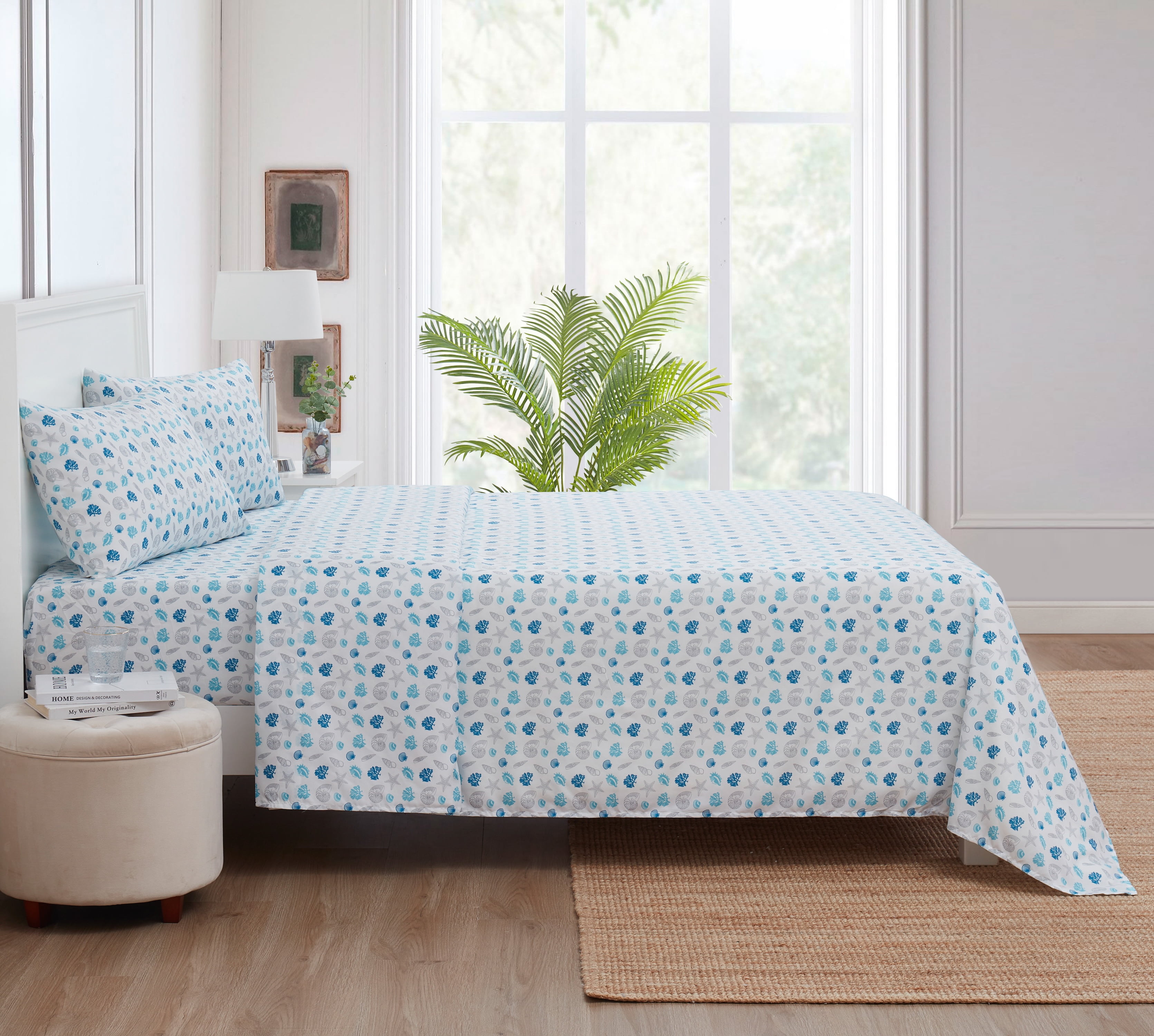 Mainstream International Sea Shells Toss Queen Size Adult Sheet Microfiber 4 Piece Set - Walmart.com
