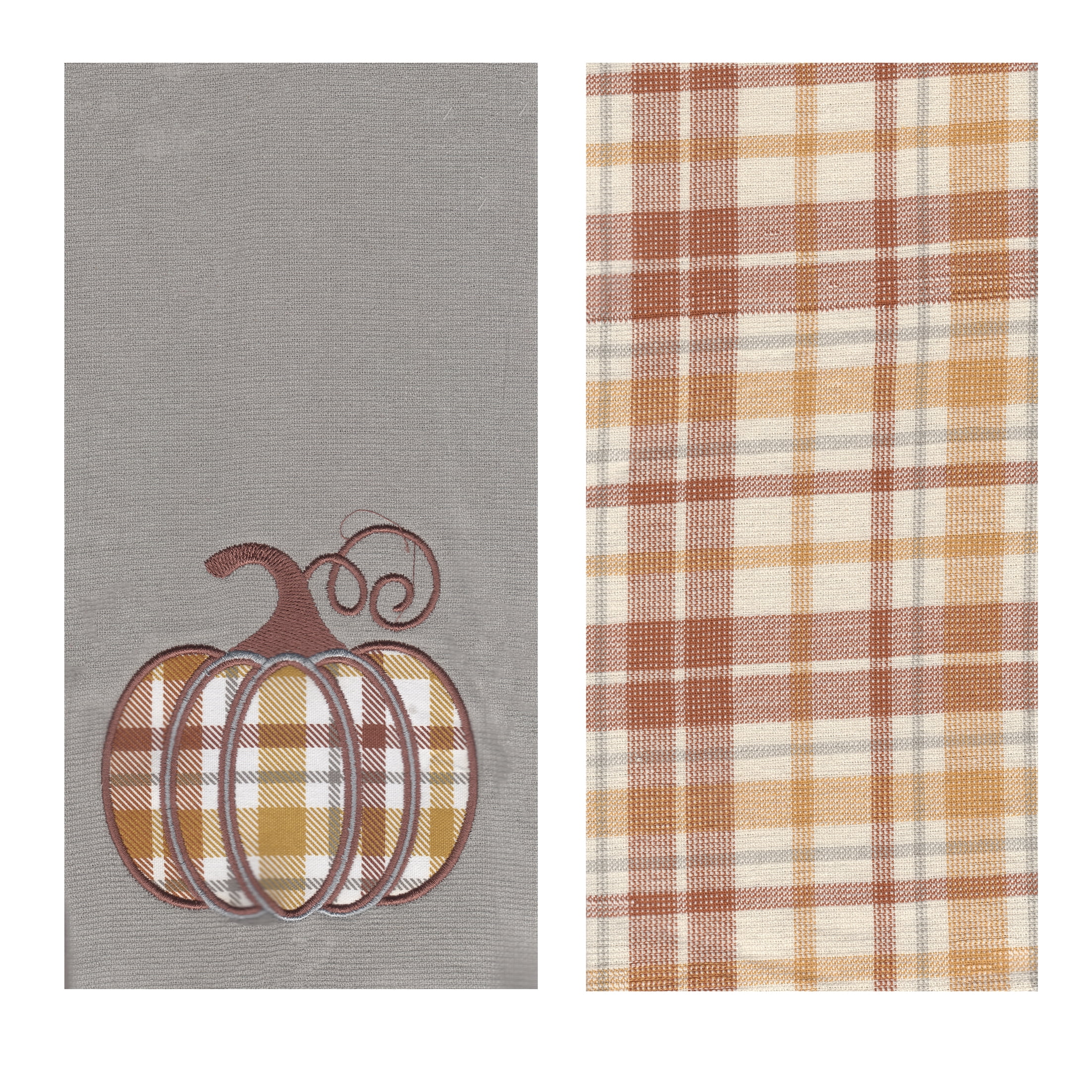 Mainstream Thankful Pumpkin Kitchen Towels 2-Pack Cotton, Gray Fall ...