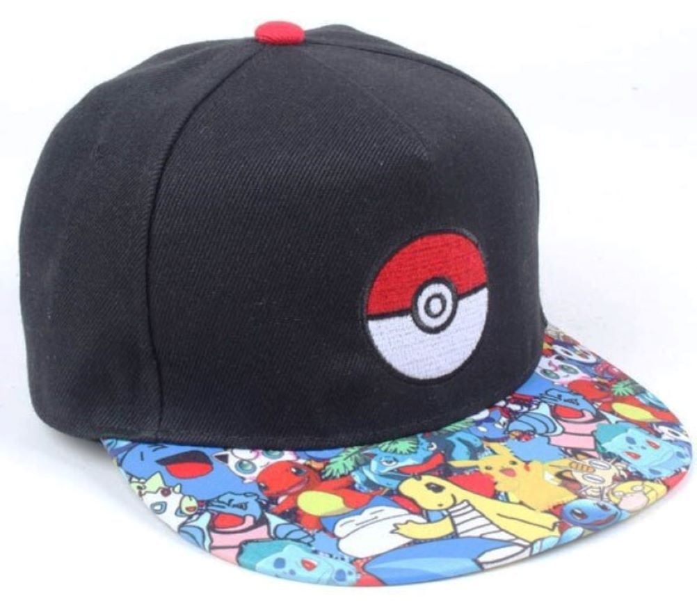 Adult's Pokeball With Characters Flat Brim Snapback Baseball Cap Hat ...