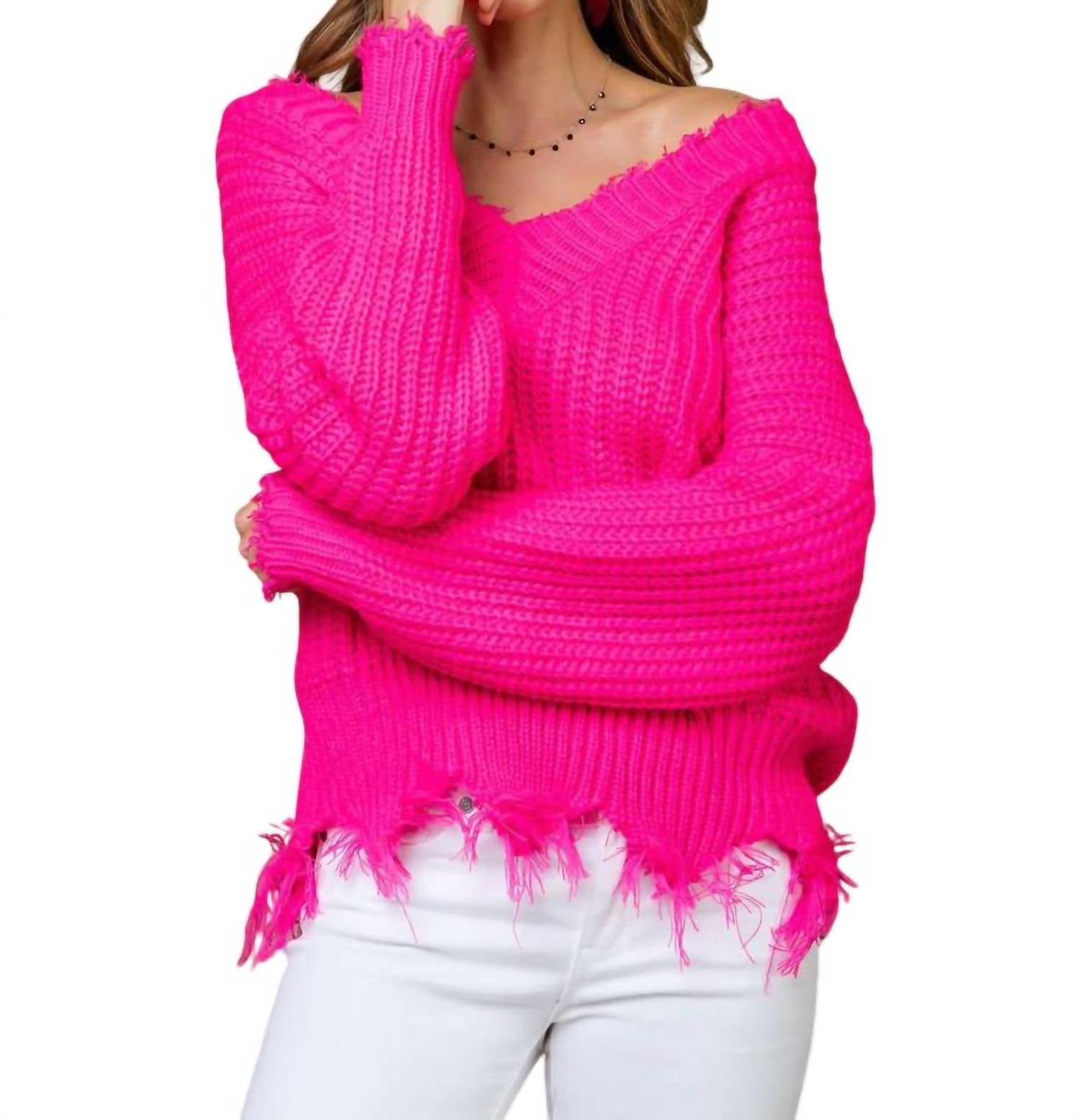 Mainstrip Frayed V-Neck Sweater - Walmart.com