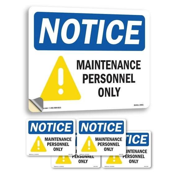 Maintenance Personnel Only OSHA Notice Vinyl Decal Label 18 Inch x 12 ...