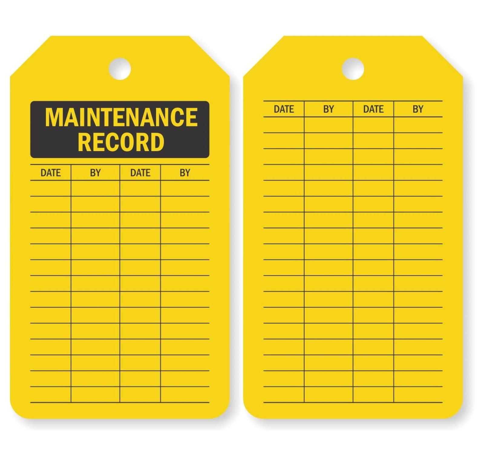 Maintenance Record - Pack of 100, Double-Sided Equipment Inspection ...