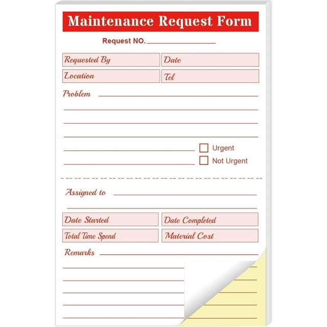Maintenance Request Book Forms 5.5x8.5 Inch 2 Part Carbonless ...