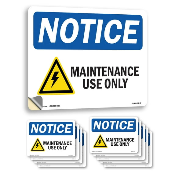 Maintenance Use Only With Symbol OSHA Notice Vinyl Decal Label 18 Inch ...