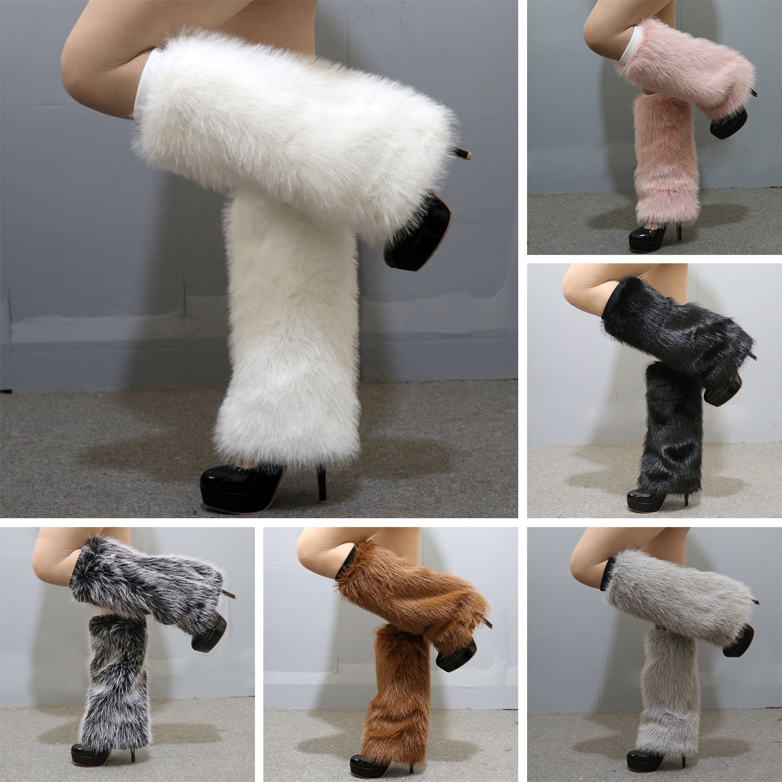 Mairbeon 1 Pair Women Imitation Fox Fur Leg Warmers Solid Color Elastic ...
