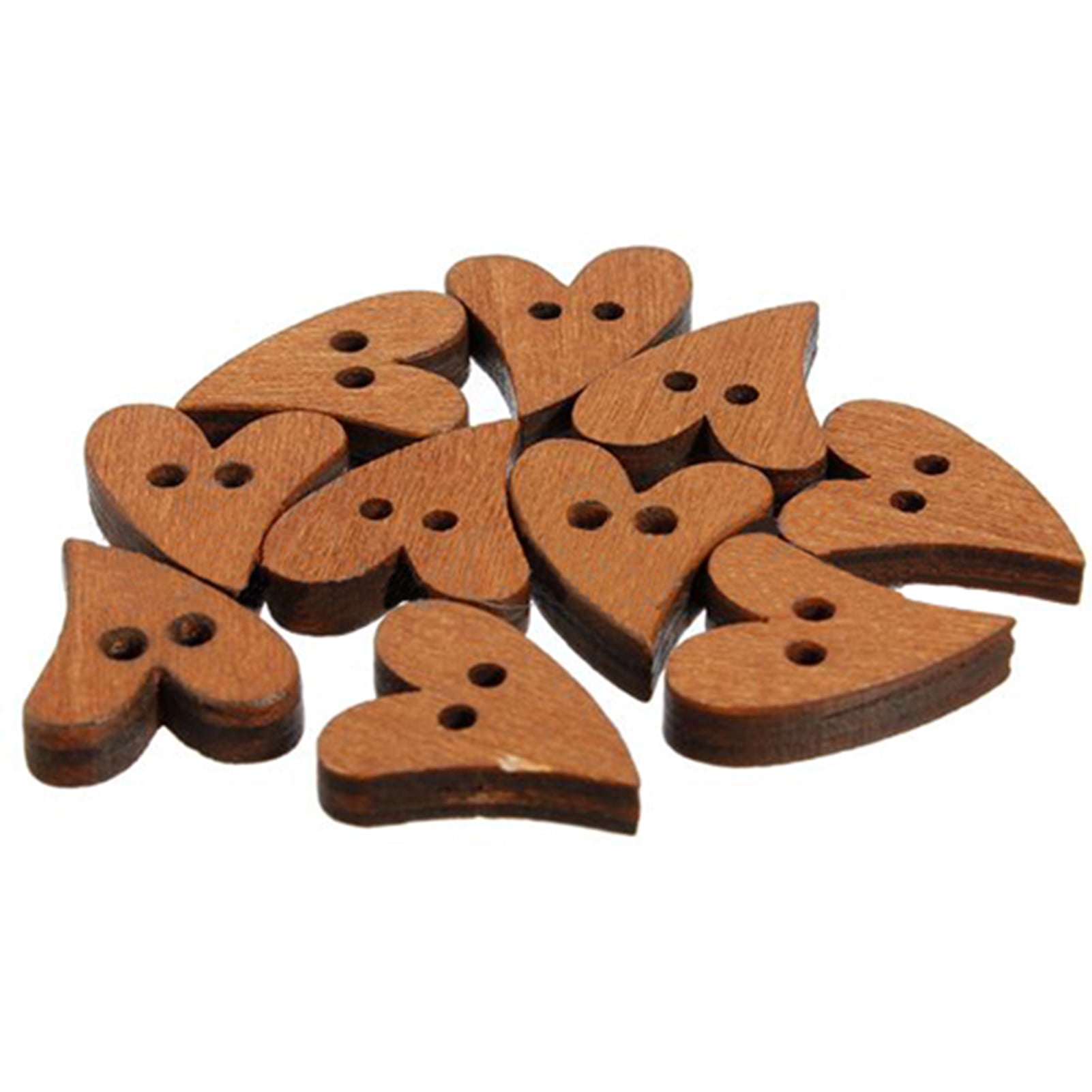 Mairbeon 100Pcs Buttons Heart Shape Unfading Wood Brown Sewing Buttons ...