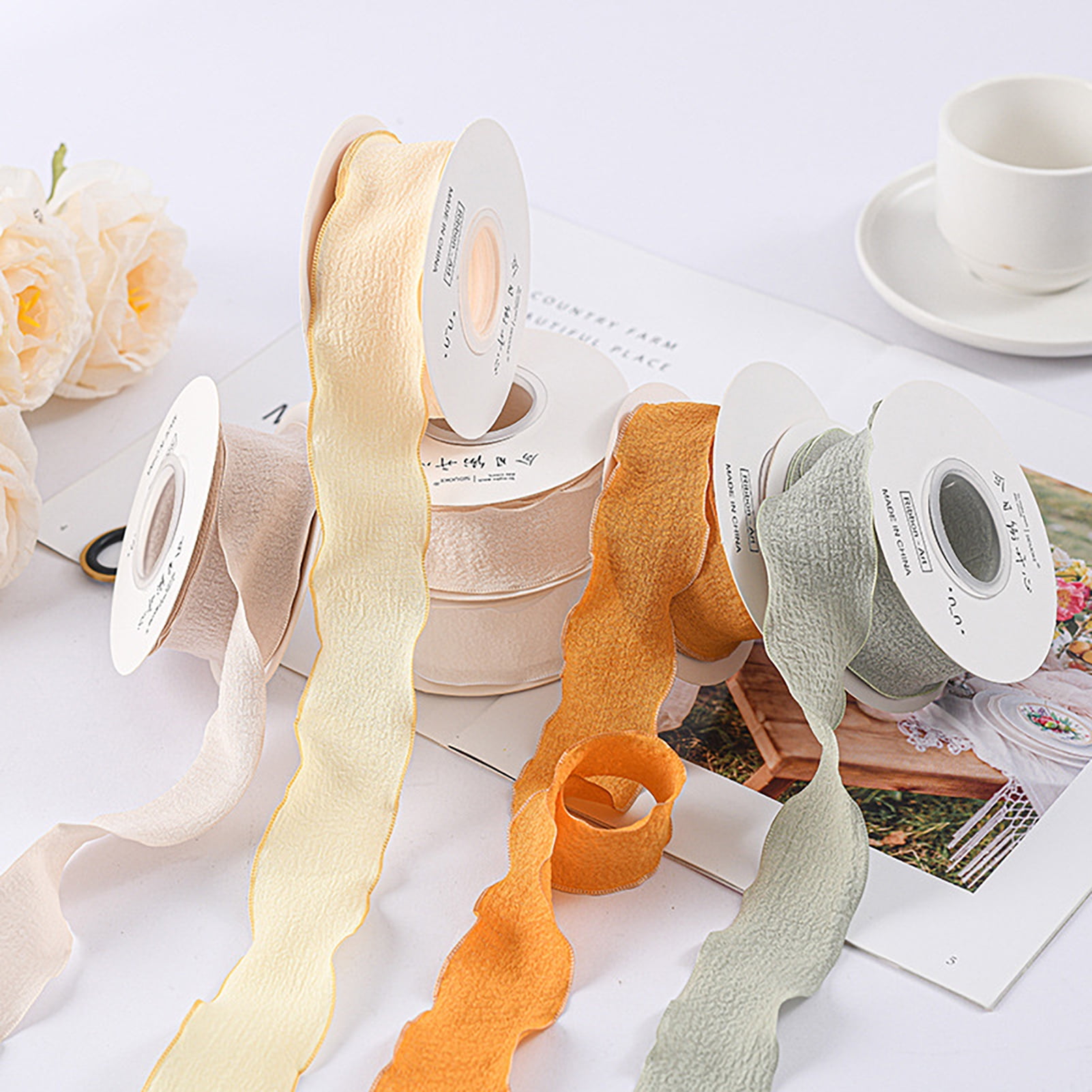 Mairbeon 2.5/4cm Gift Packing Ribbon Ruffle Wavy Edges Textured ...