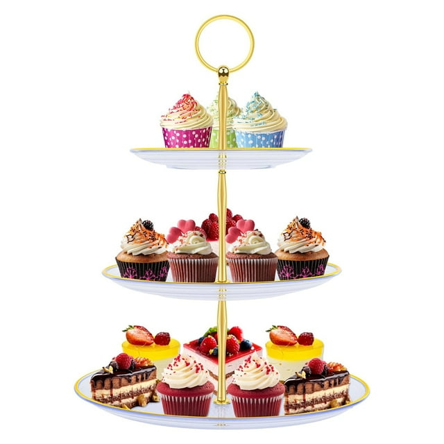 Mairbeon 3 Tier Cupcake Stand Holder,Golden Edged Cup Cake Dessert ...