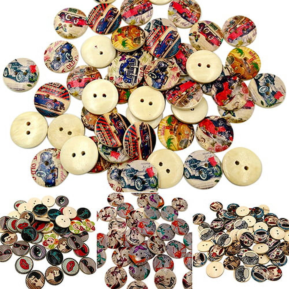 Mairbeon 50x Retro Style 2 Holes Mixed Wood Buttons Sewing Craft ...