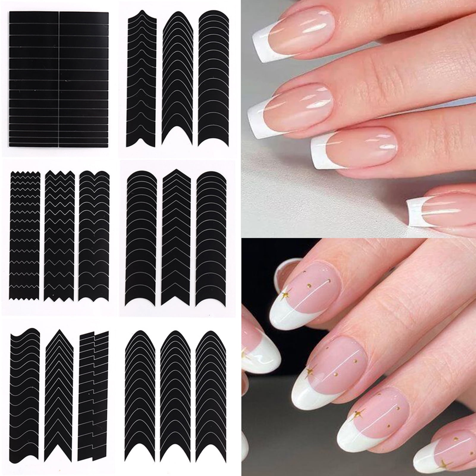 Mairbeon 6Pcs Nail Art Stencil Stickers French Line DIY Manicure Tools Stencil Stickers for ...