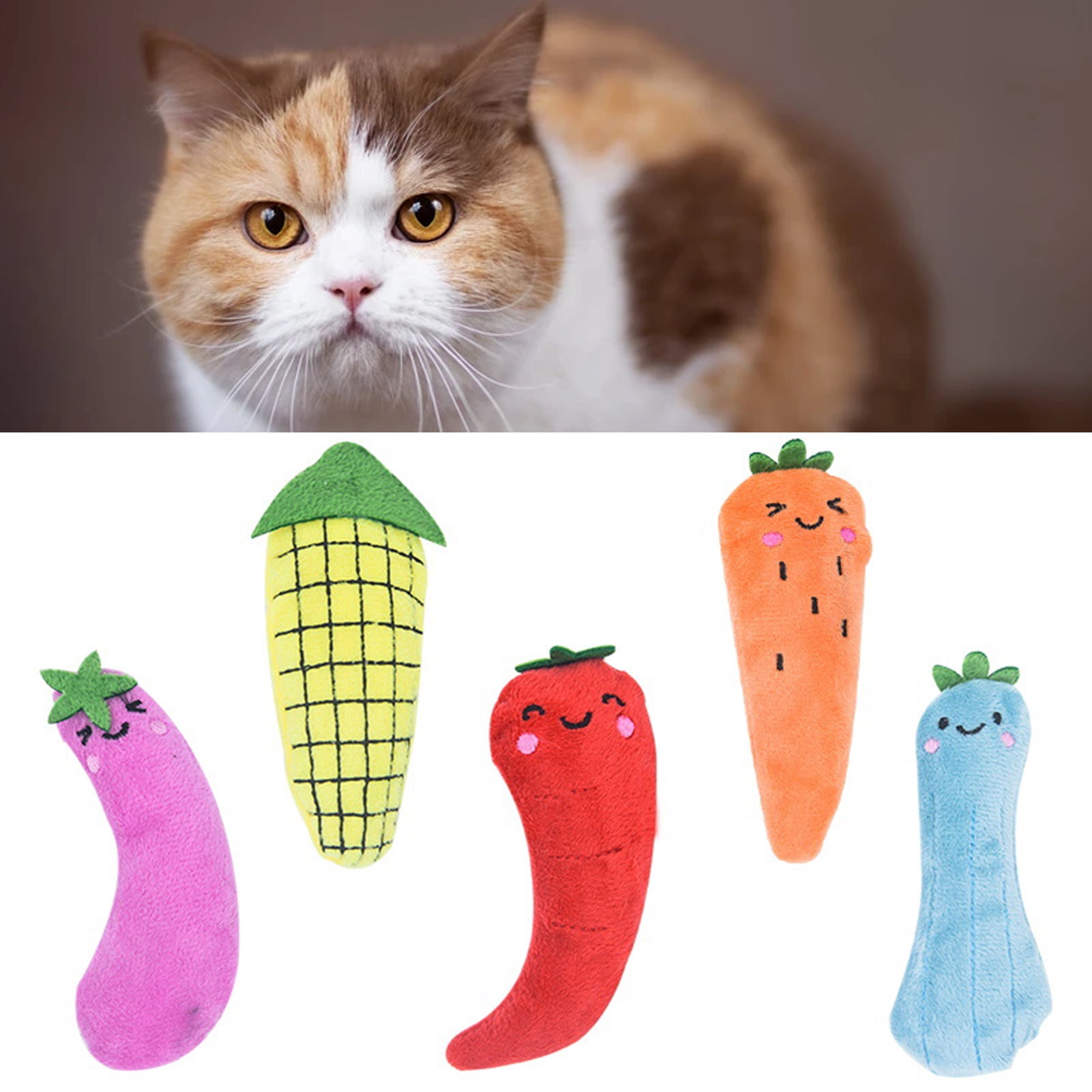 Mairbeon Cat Toy Vegetable Shape Teeth Molar Plush Squeak Kitten Toy ...