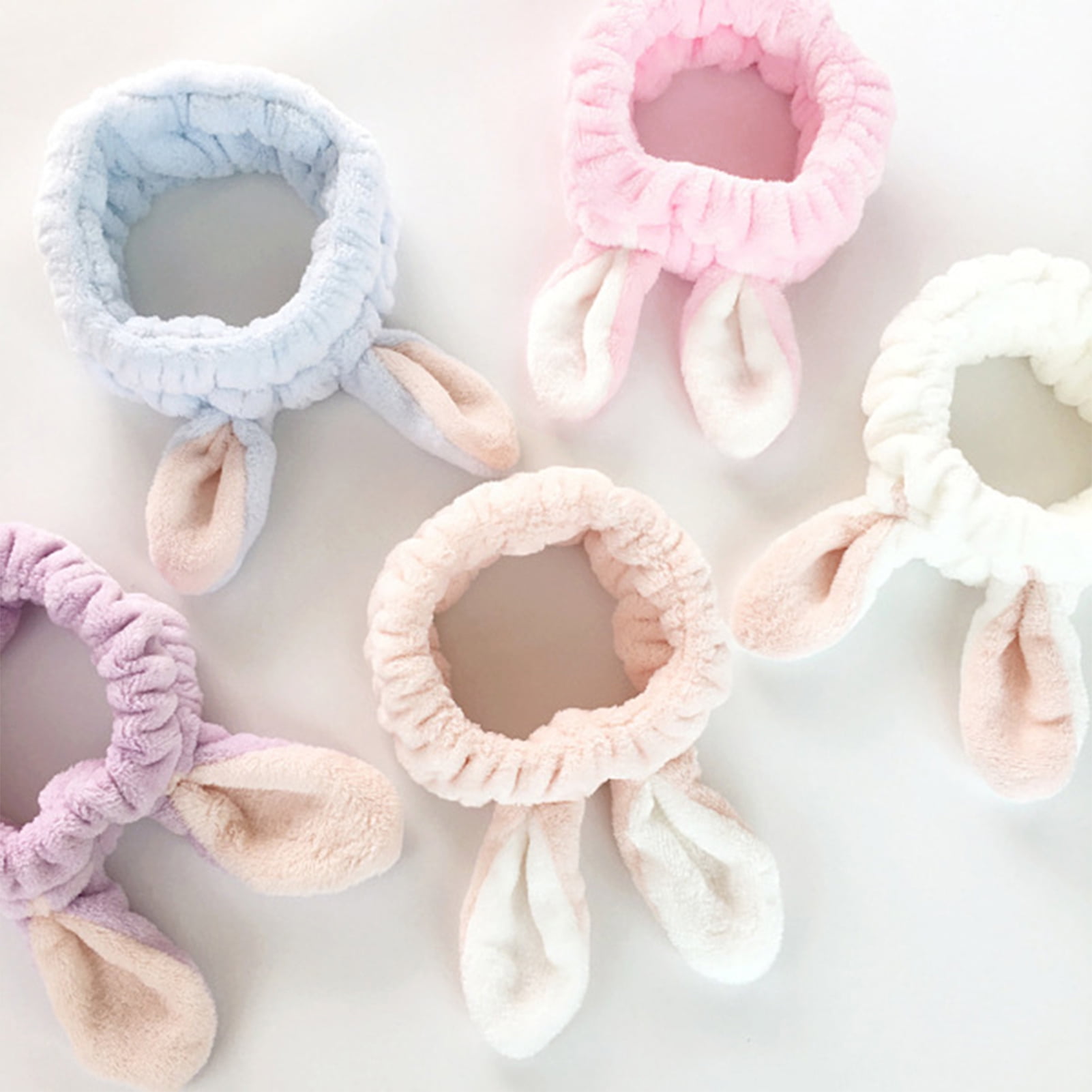 Mairbeon Cute Women Rabbit Ears Plush Headband Face Washing Elastic ...