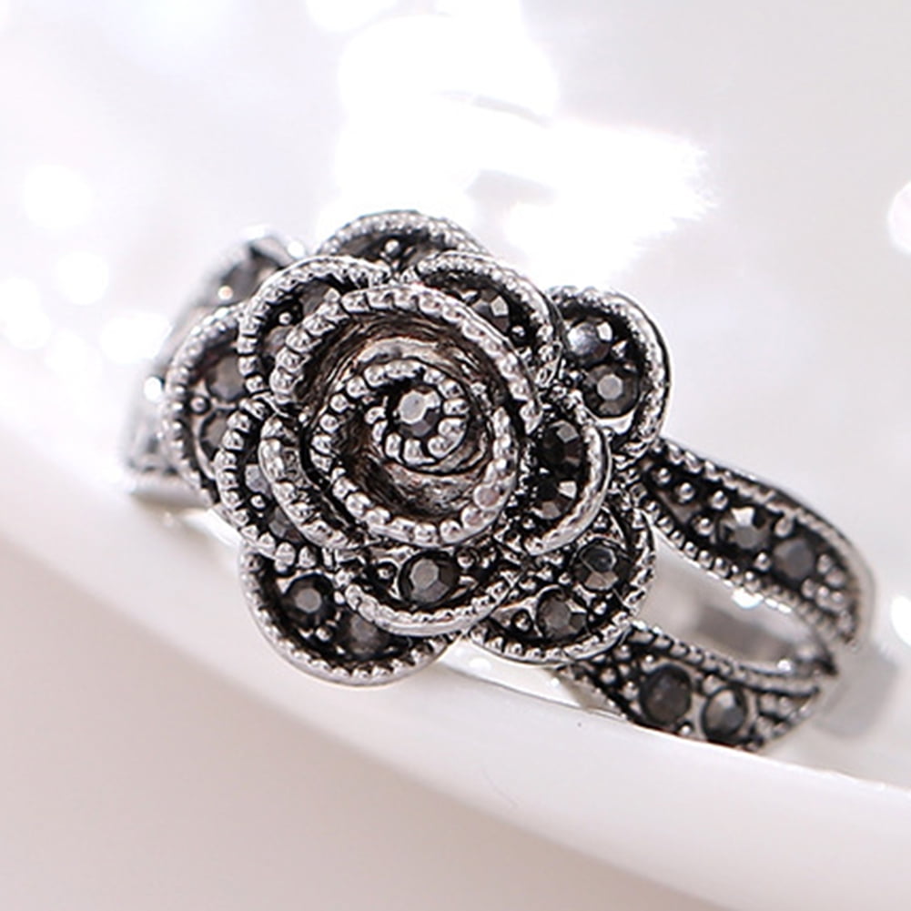 Mairbeon Engagement Wedding Women Vintage Rose Flower Shiny Rhinestone ...