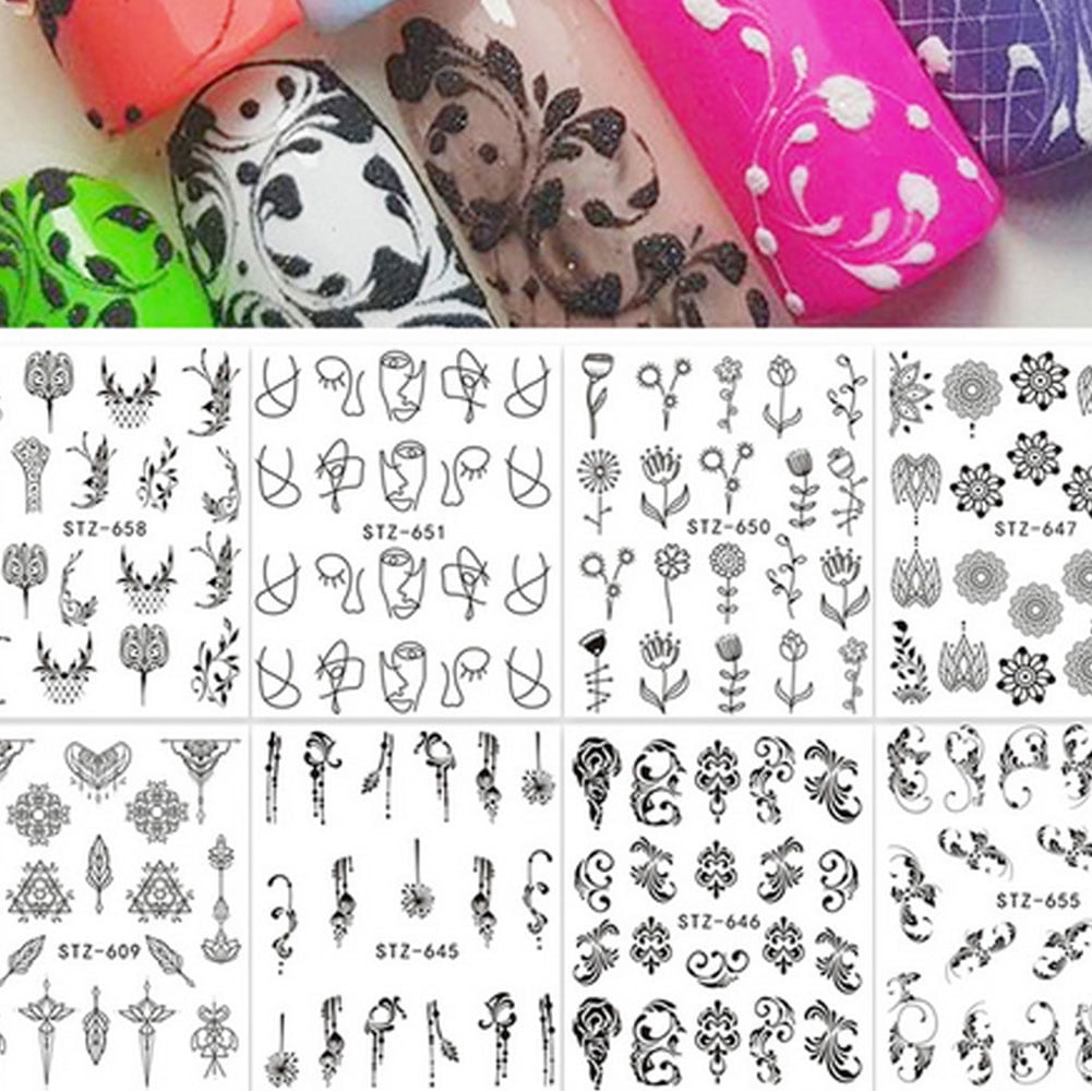 Mairbeon Floral Feather Simple Drawing Women Nail Sticker Decal Beauty ...