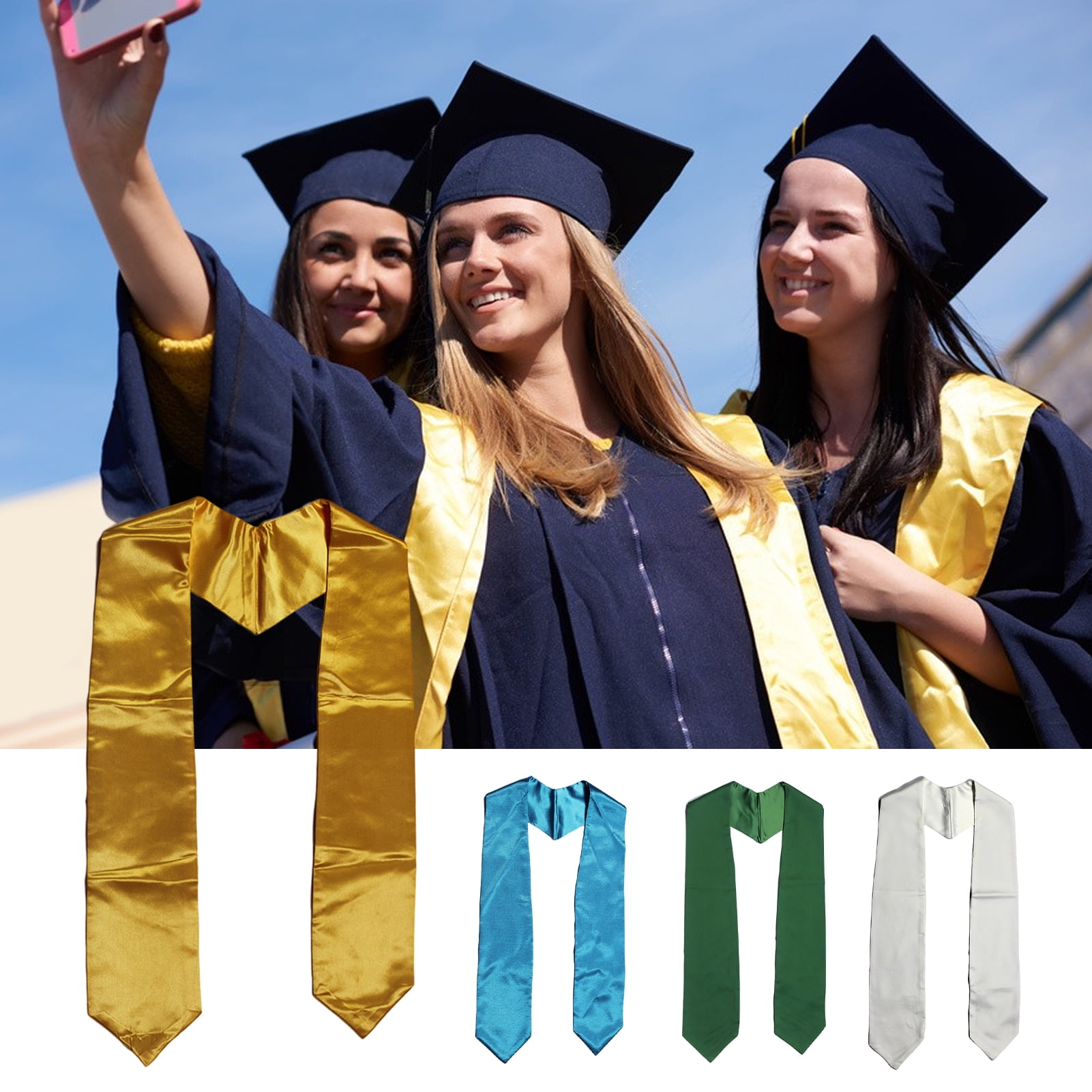 Mairbeon Graduation Stole Super Soft Vibrant Color Faux Silk Unisex ...