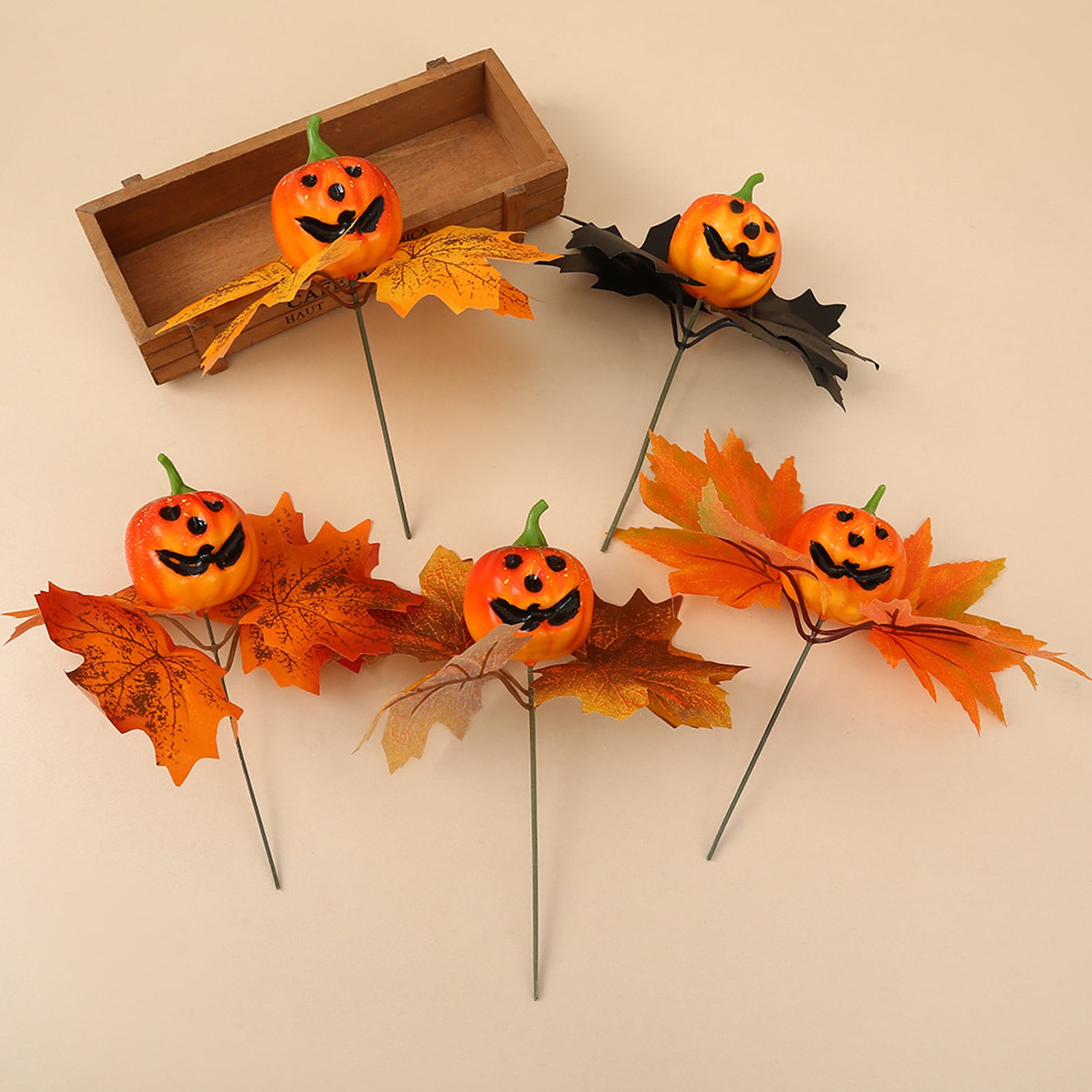 Mairbeon Halloween Pumpkin Maple Stick Spooky Reusable Realistic Leaf ...