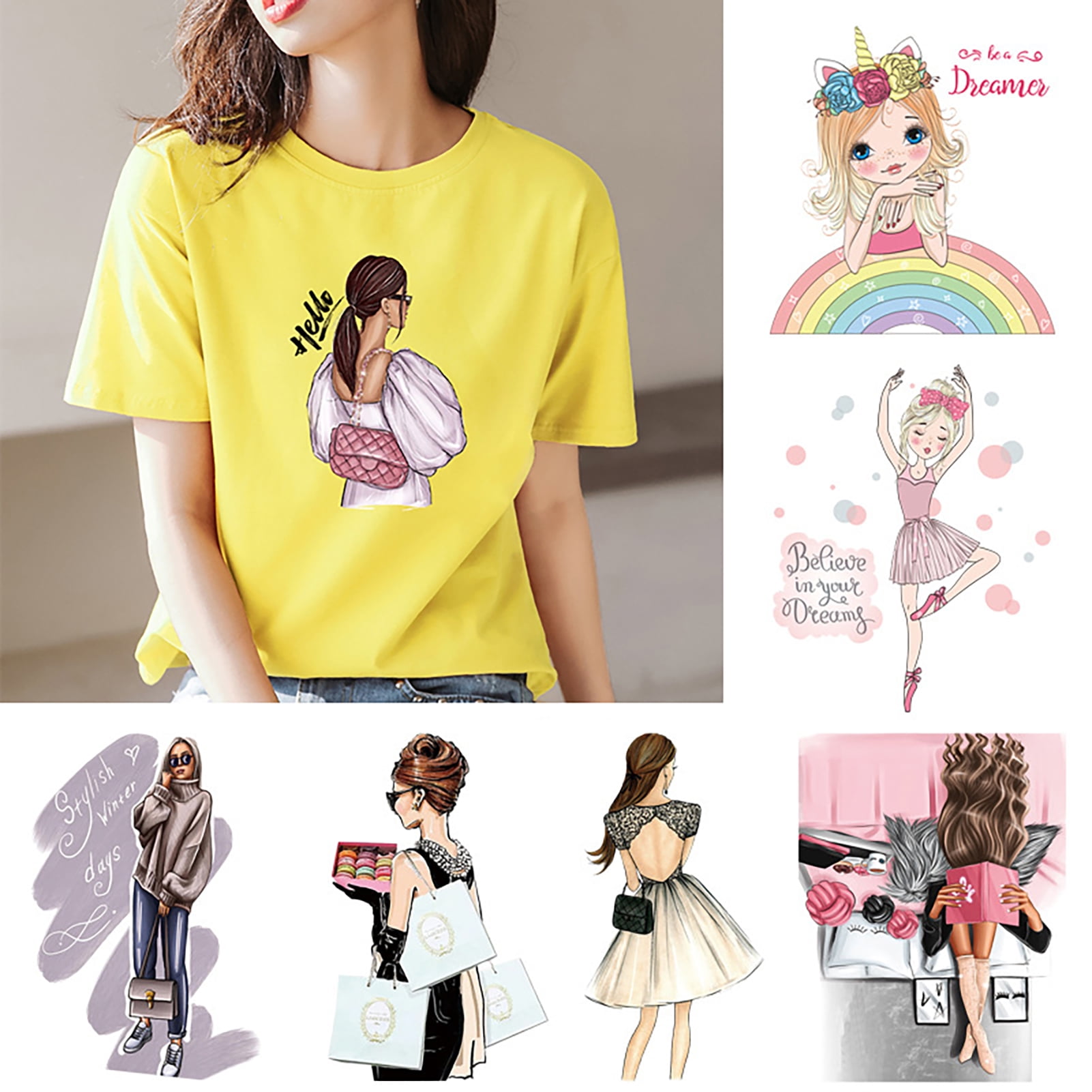 Mairbeon Heat Transfer Vinyl Iron-on DIY Paper Girl Clothes Applique ...