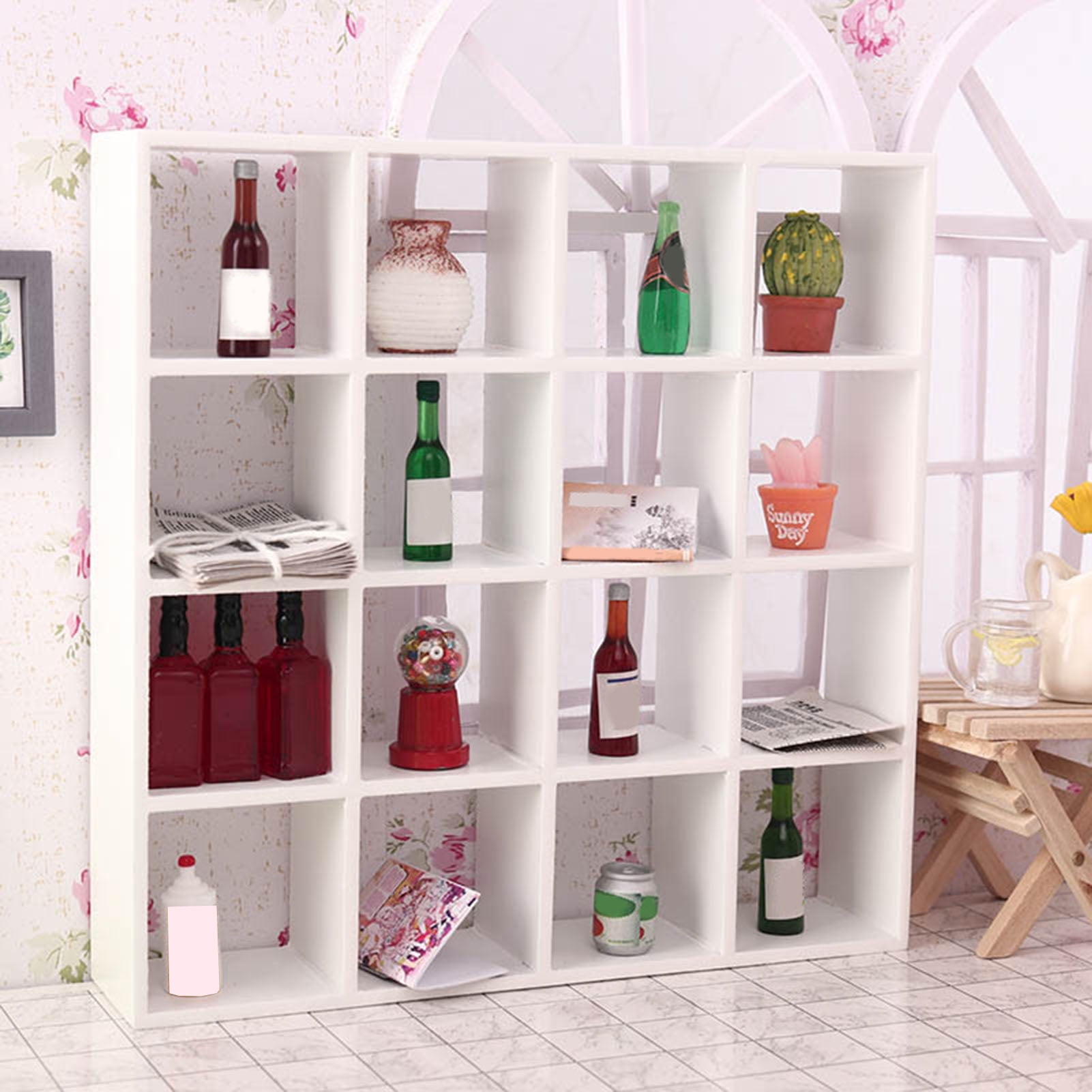 Mairbeon Mini Cabinet Wide Application Adorable Wood 16 Grids Miniature ...