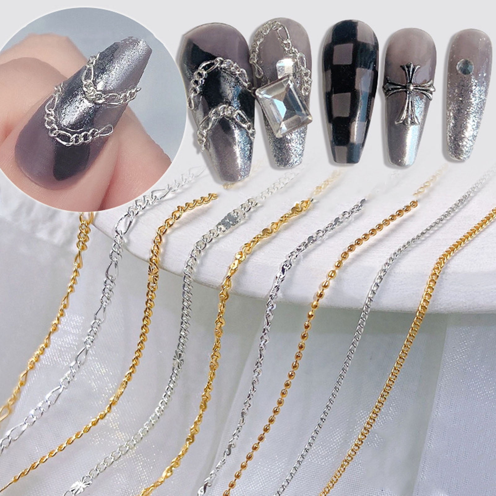 Mairbeon Nail Chain Multi-purpose DIY Glittery 3D Manicure DIY Metal ...