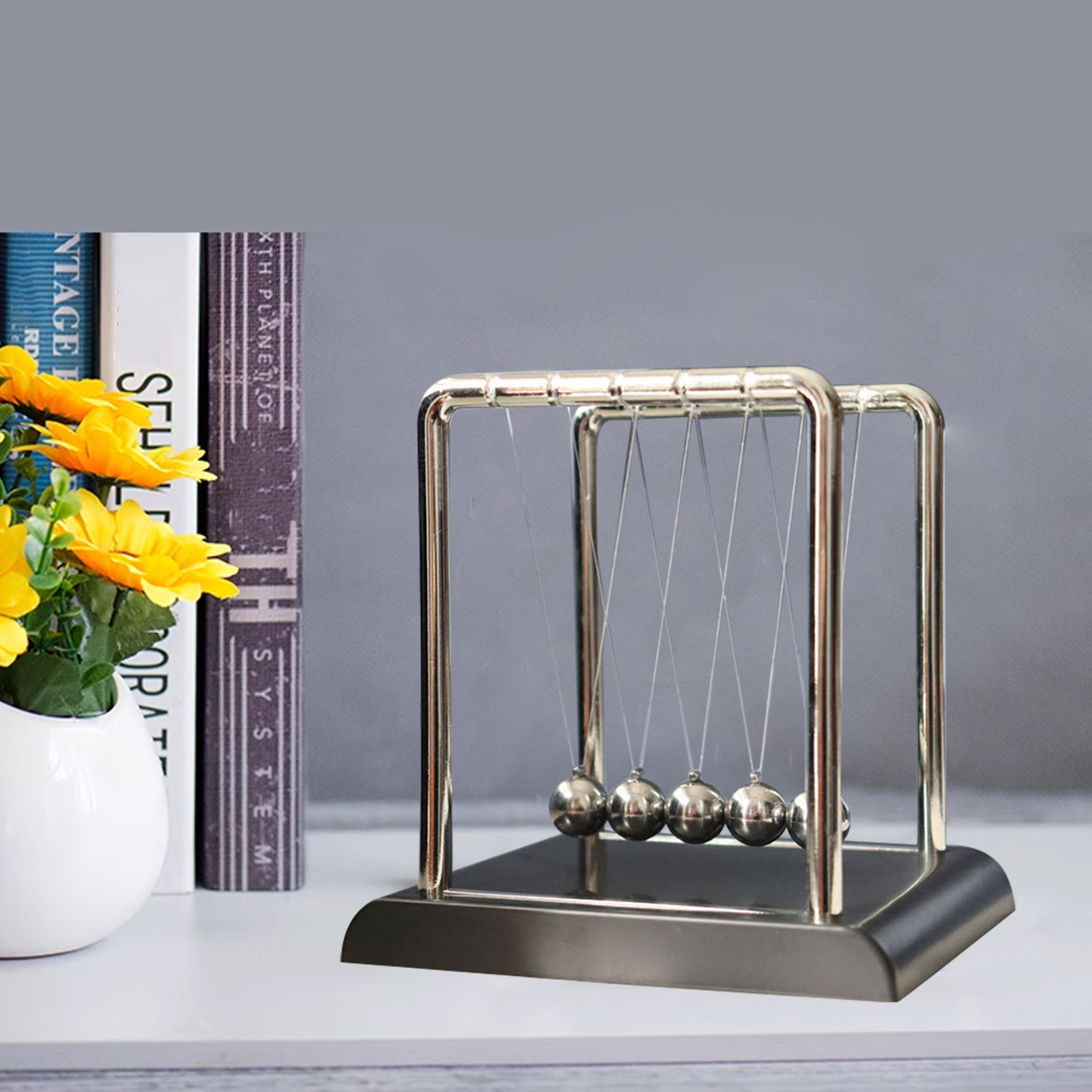 Mairbeon Newton's Cradle Metal Pendulum Educational Physics Toy Square ...