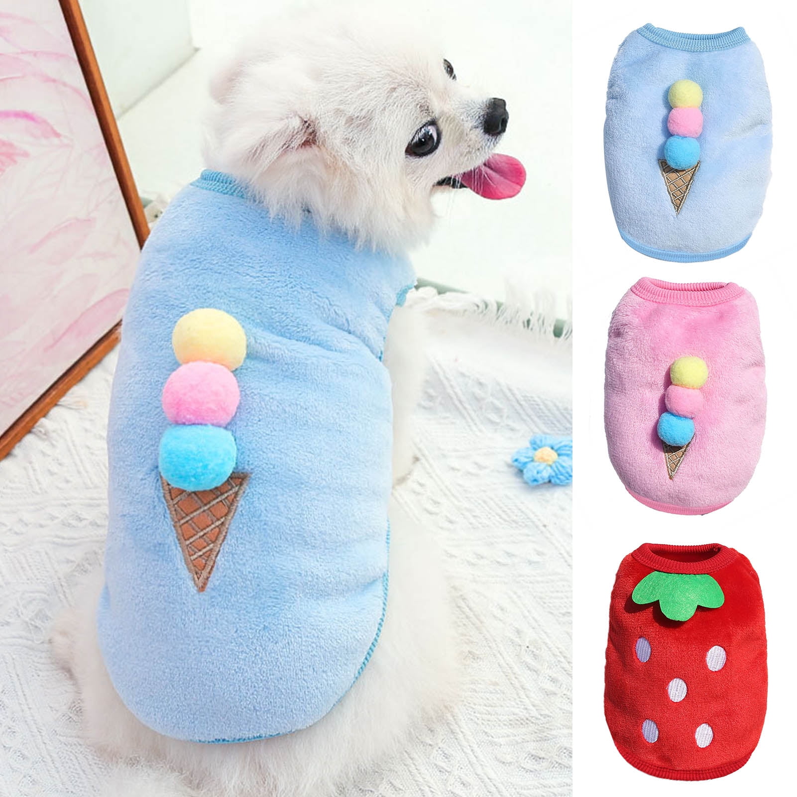 Mairbeon Pet Clothing Strawberry Ice Cream Appearance Dress-up Soft Texture Warm Pet Dog Cats ...