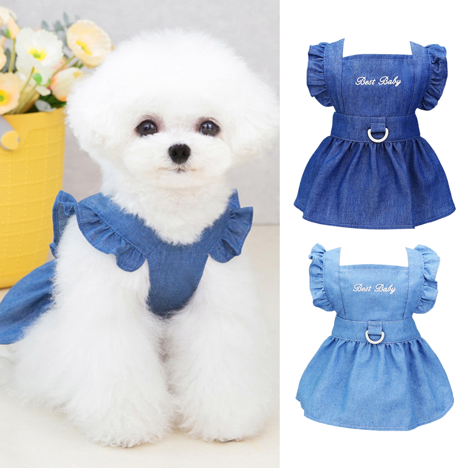 Mairbeon Pet Dress Embroidered Letters Puff Sleeve Traction Hook Summer ...