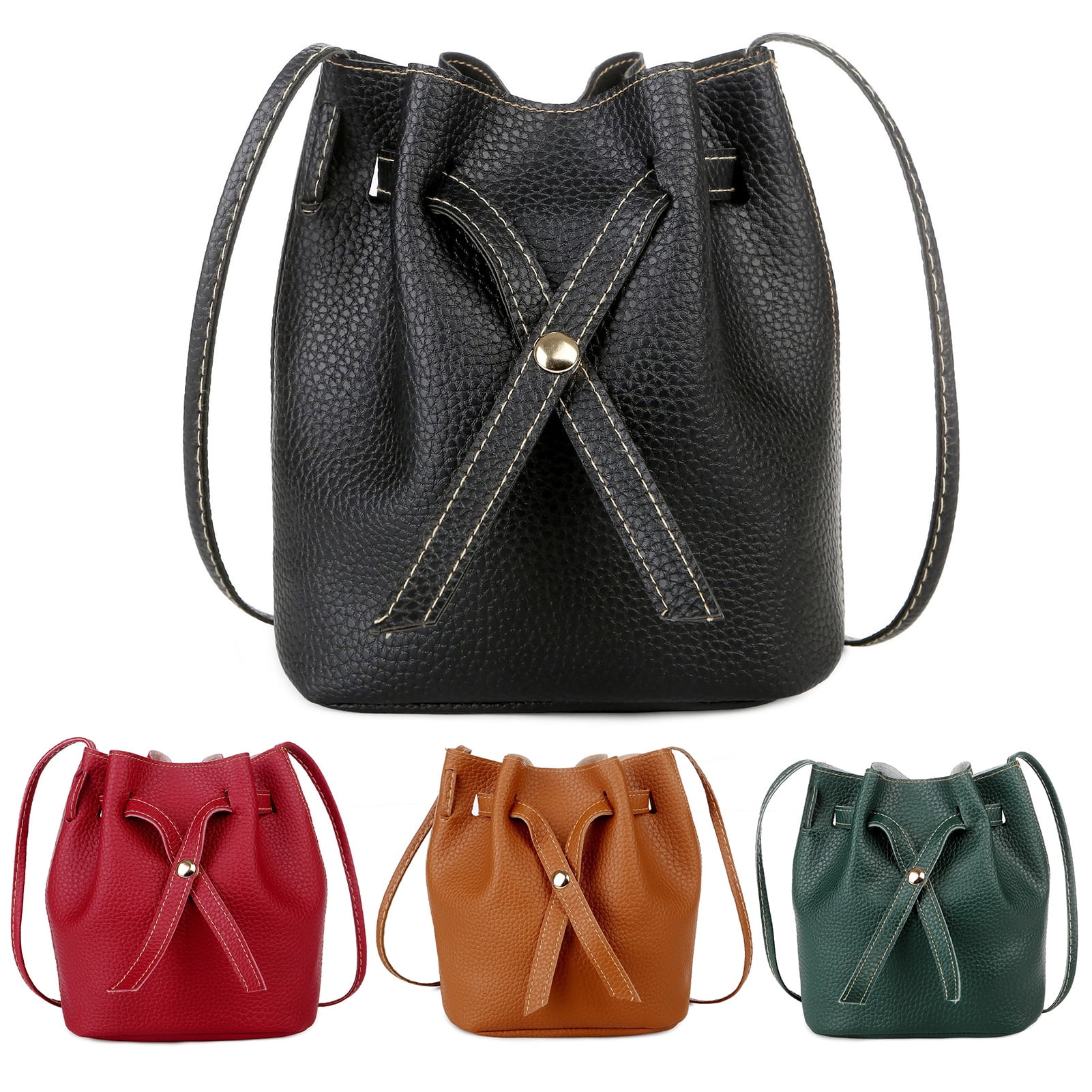 Mairbeon Shoulder Bag Drawstring Buckle High Capacity Lychee Pattern ...