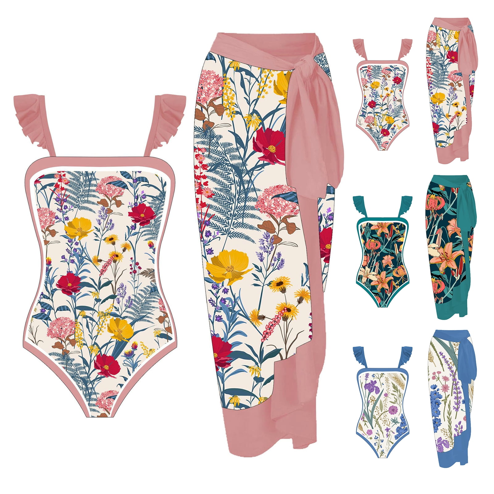 Mairbeon Women Monokini Cover Up Skirt French Style Elegant Floral ...