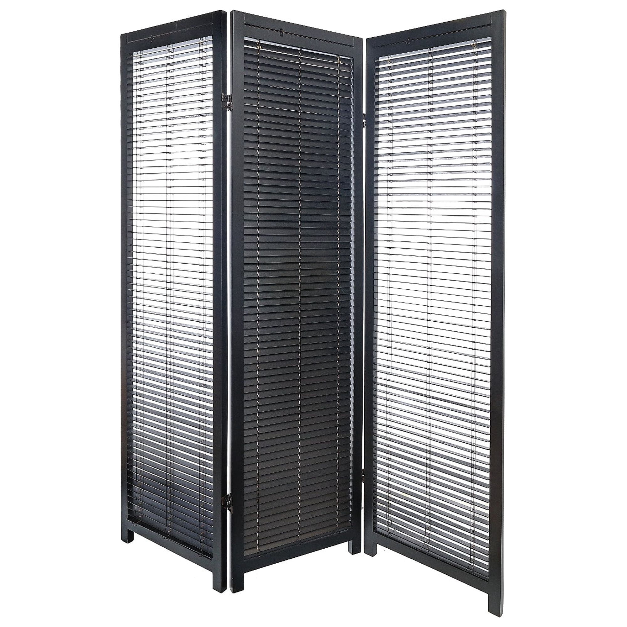 Maison Concepts 3 Panel Adjustable Wooden Shutter Screen Black (53.15 L ...