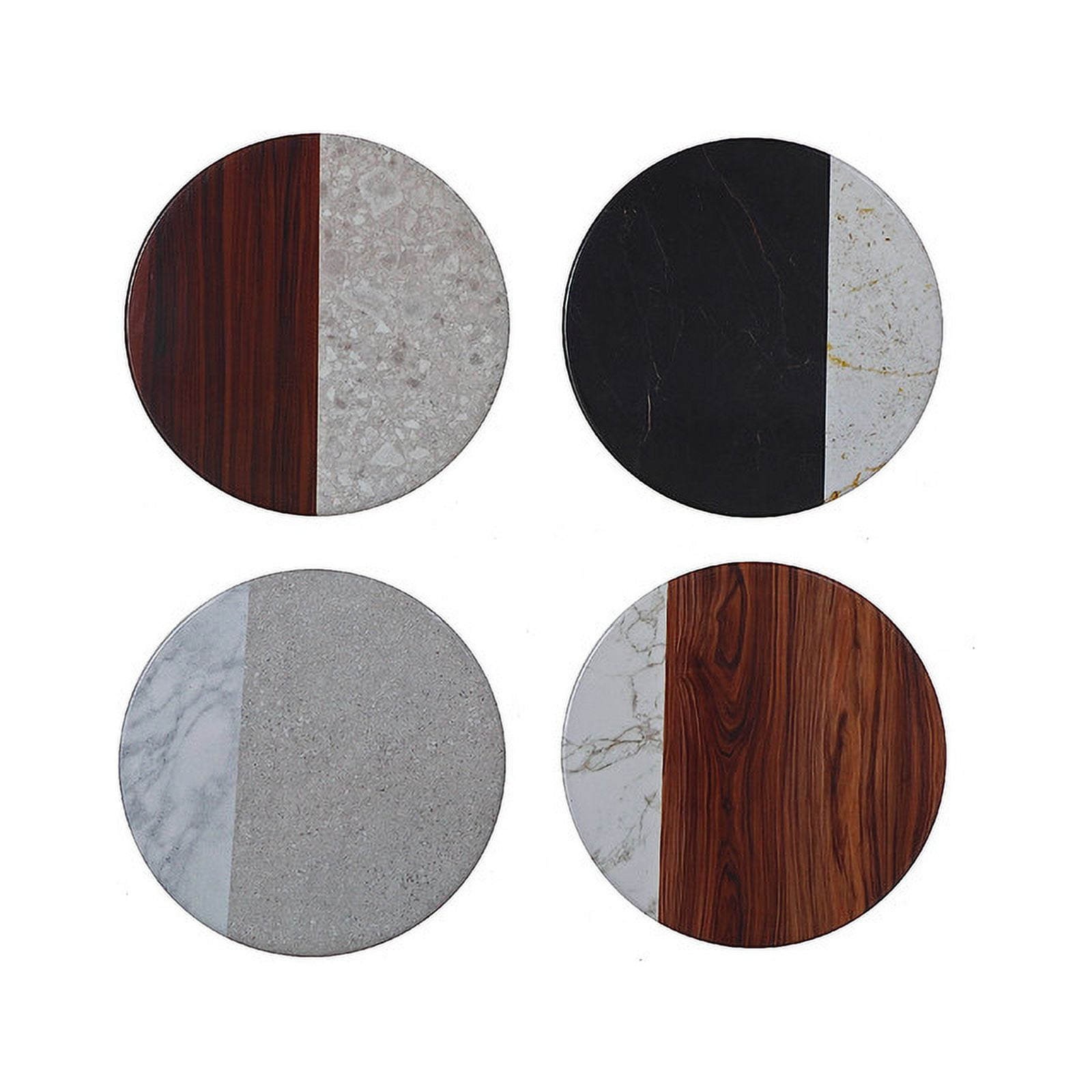 Maison Concepts 4 Pc Round Ceramic Coasters (Marble And Wood) - Set of ...