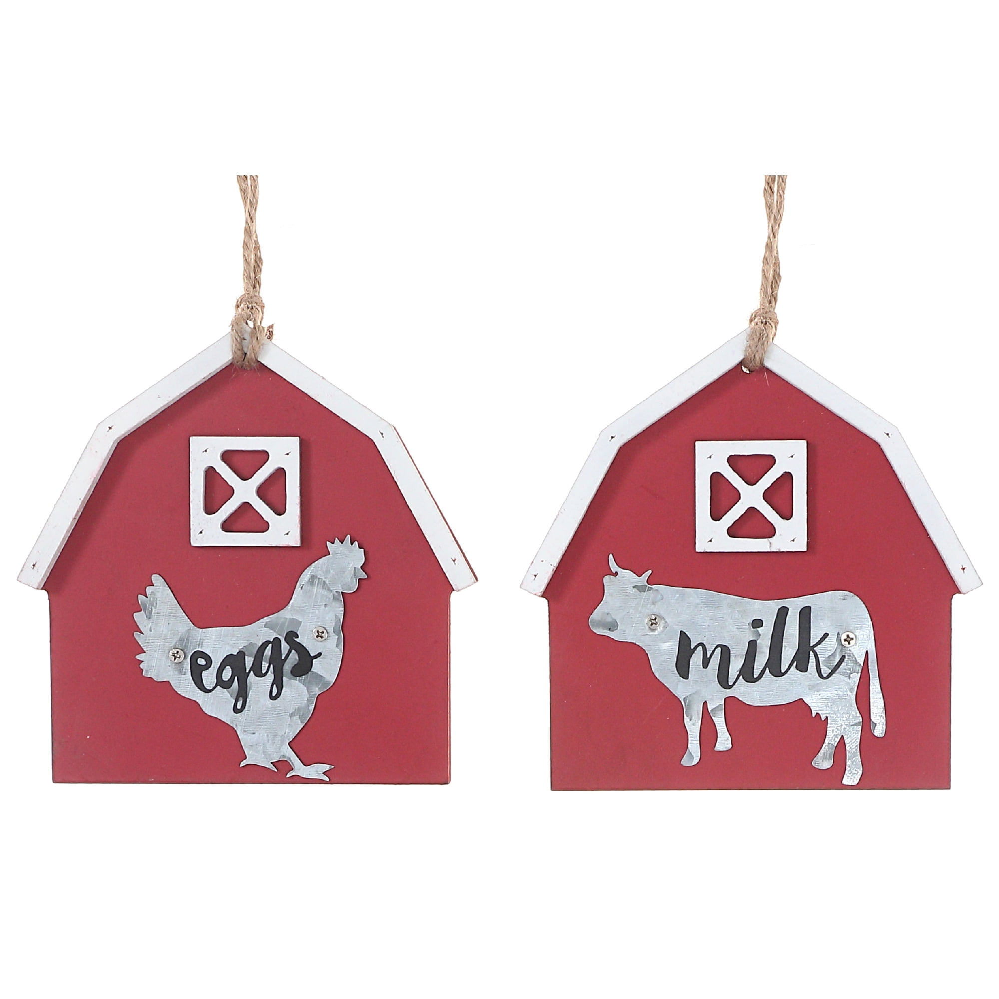 Maison Concepts Barn Ornament With Galvanized Animal Cow/Rooster Asstd ...