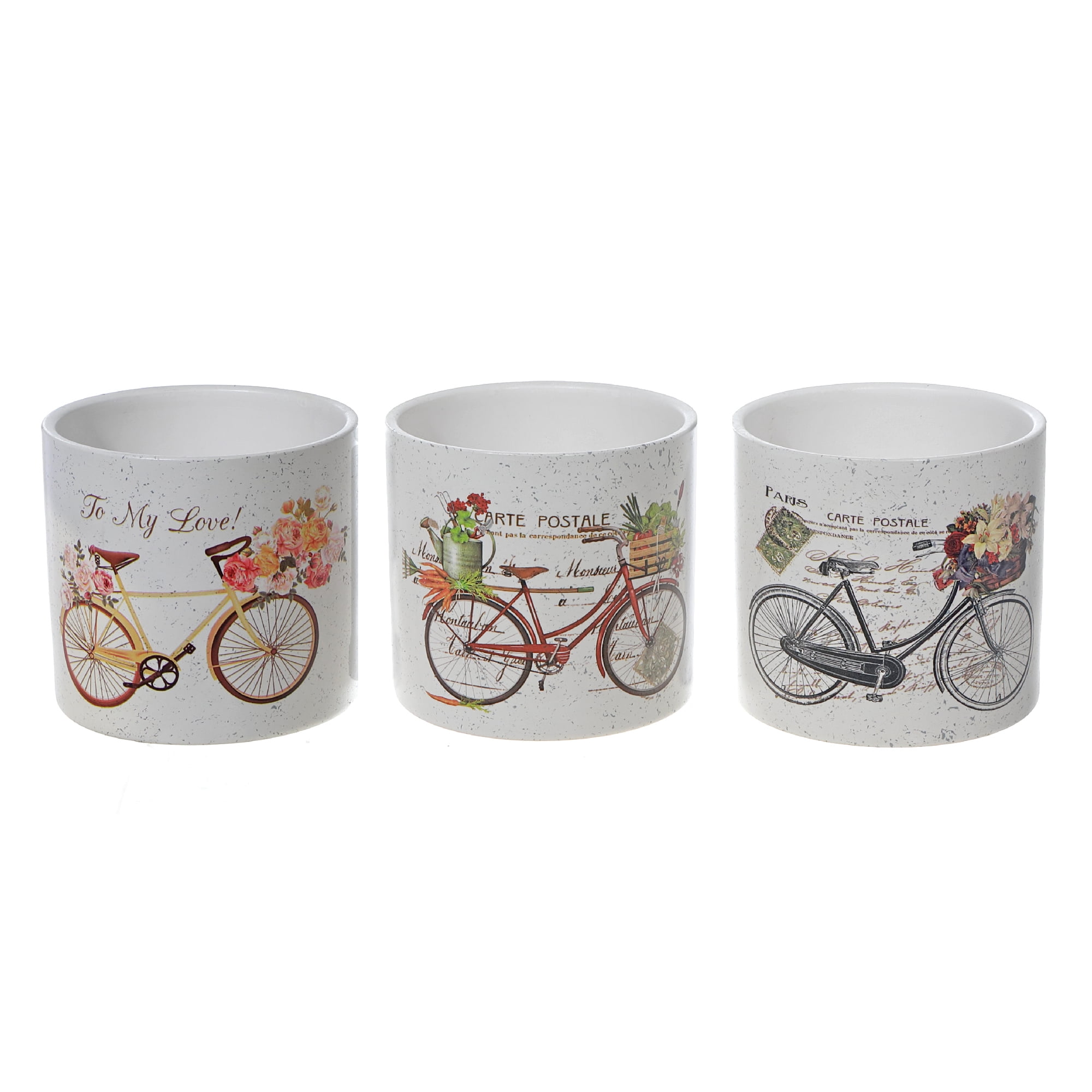 Maison Concepts Ceramic Round Planters Bicycles (Multi) 4.92" X 4.92" X ...