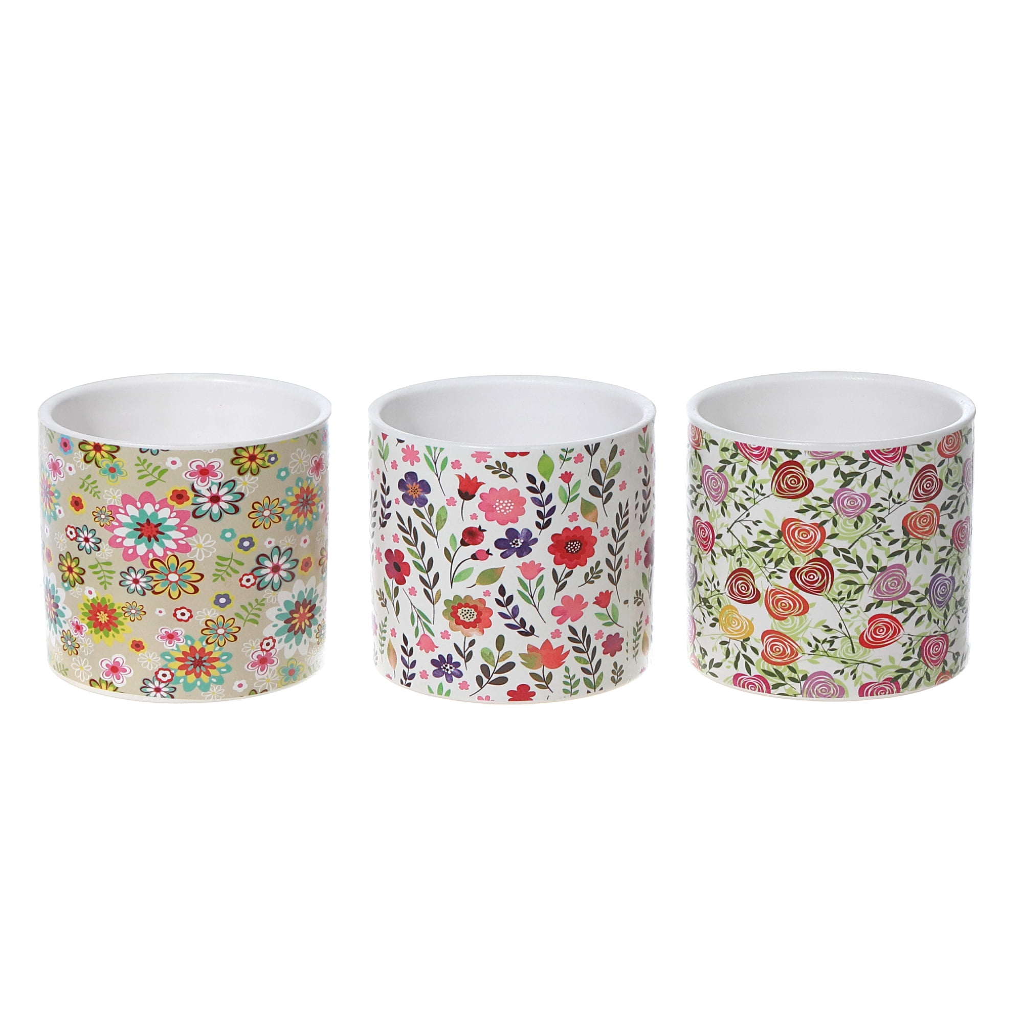 Maison Concepts Ceramic Round Planters Spring Floral (Multi) 3.97" X 3. ...