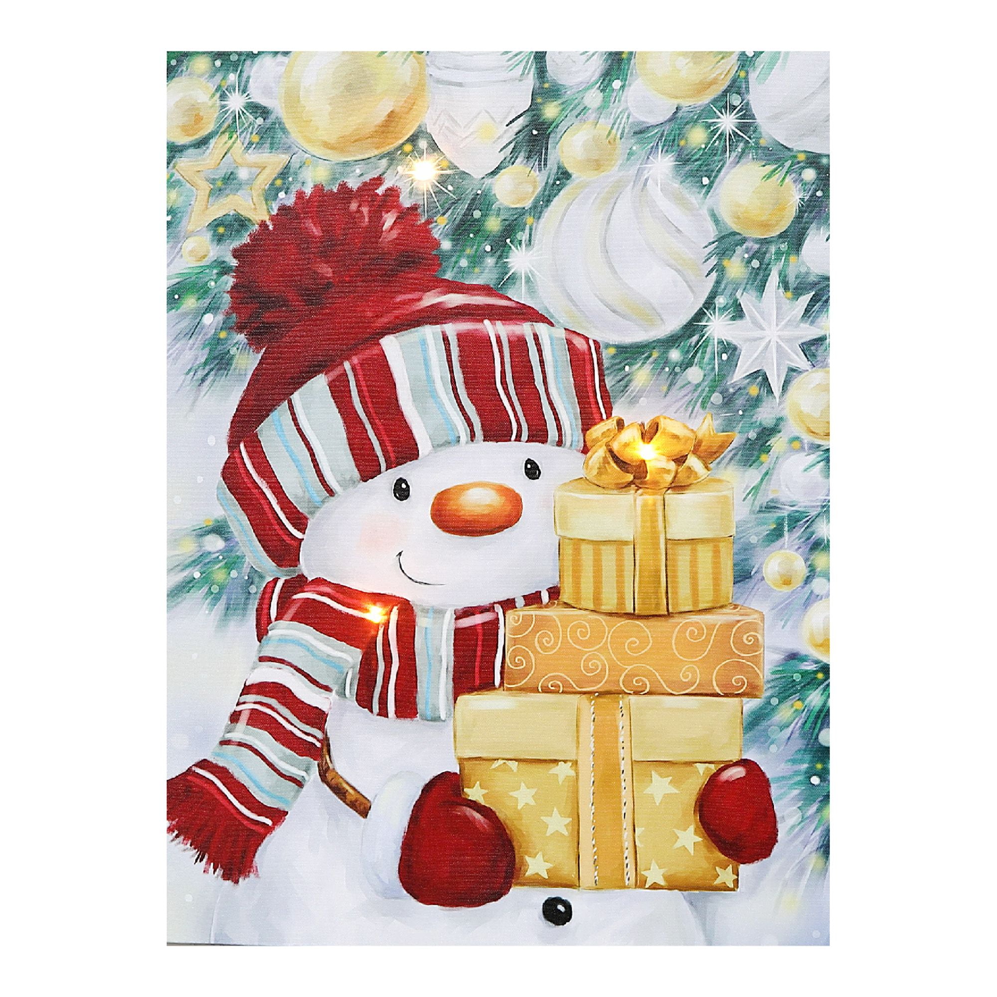 Maison Concepts Christmas Led Canvas Wall Art Snowman Holding Presents ...