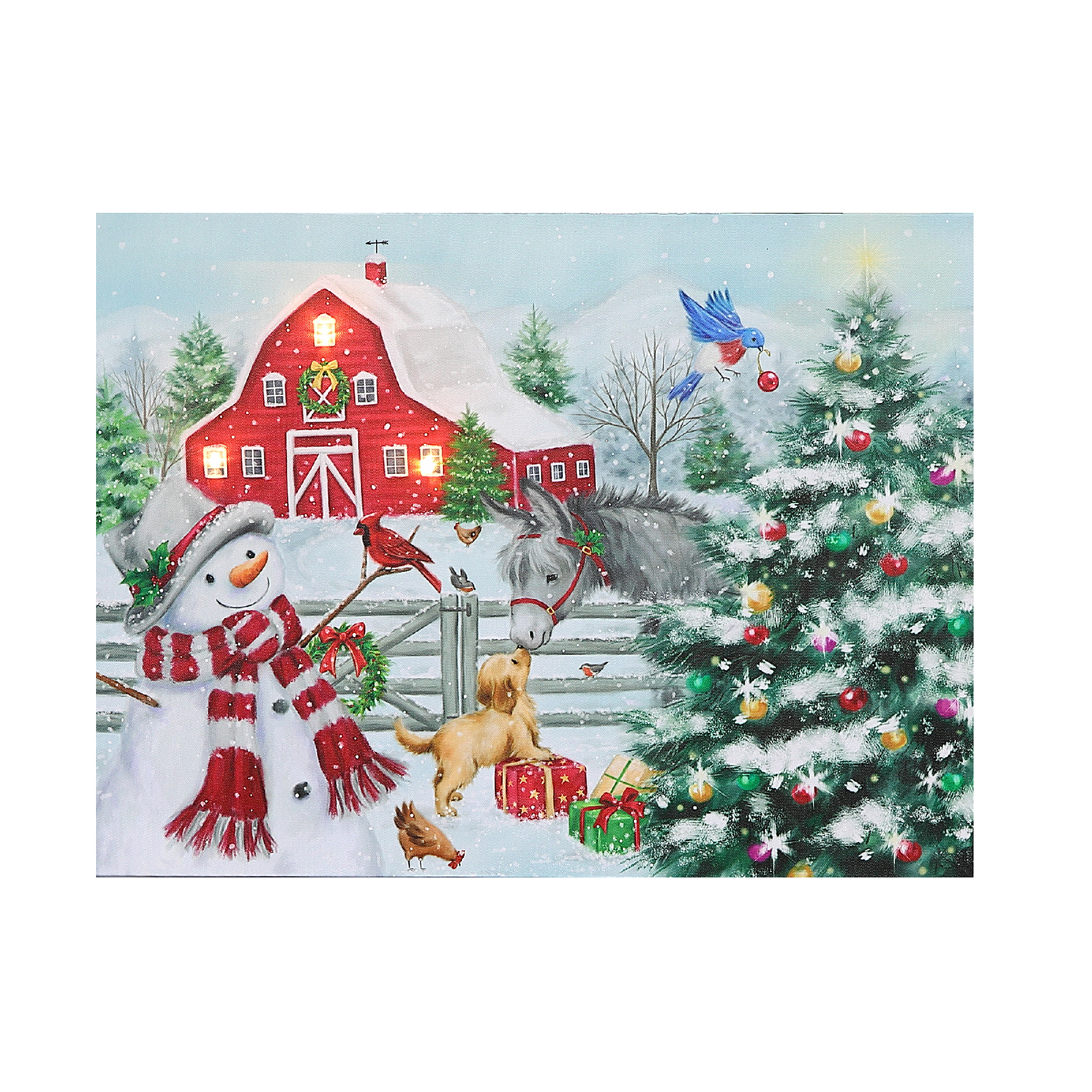 Maison Concepts Christmas LED Canvas Wall Art, Snowman with Barn, 12x16 ...
