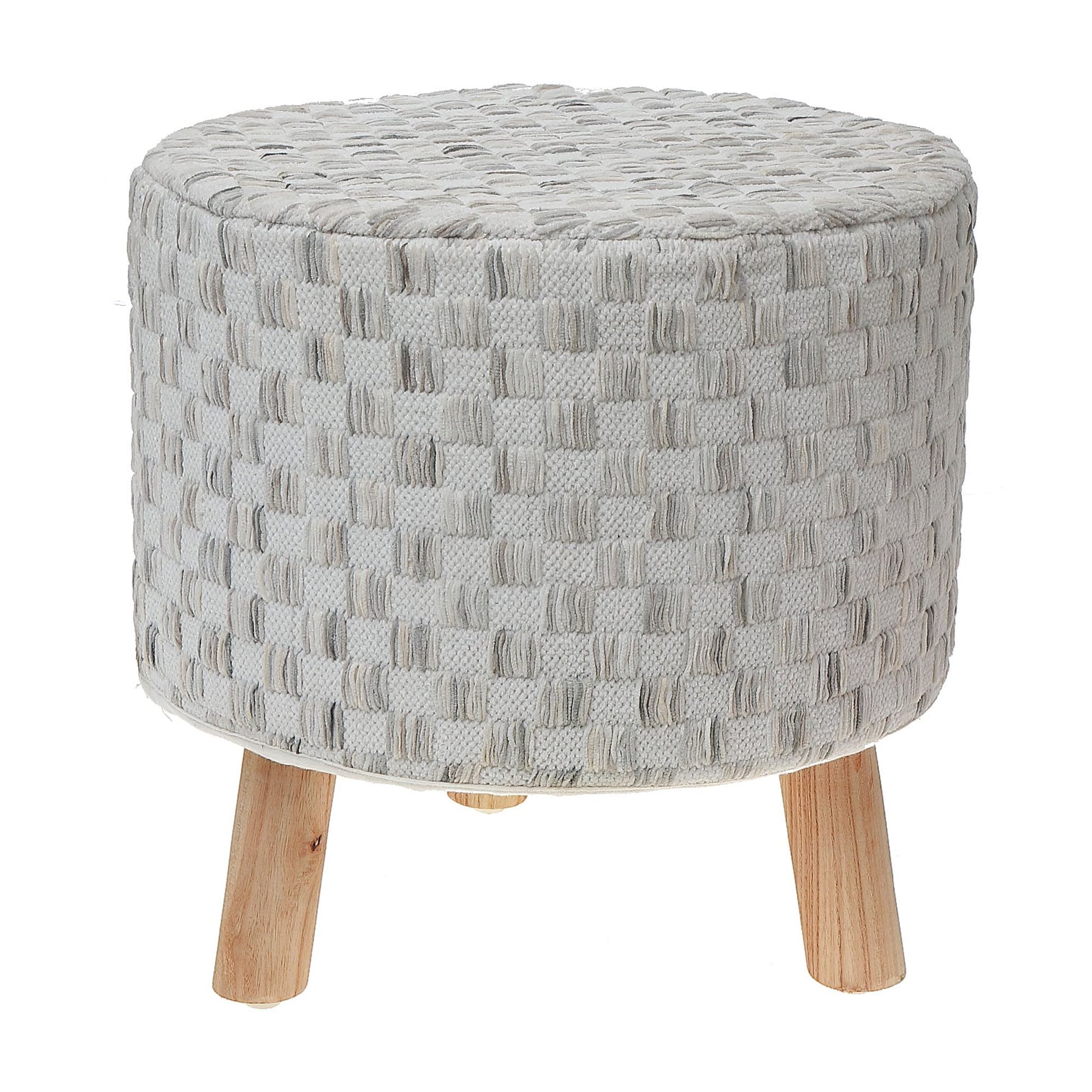 Maison Concepts Flat Handwoven Pouf Wooden Stand Cream & Grey (Multi ...