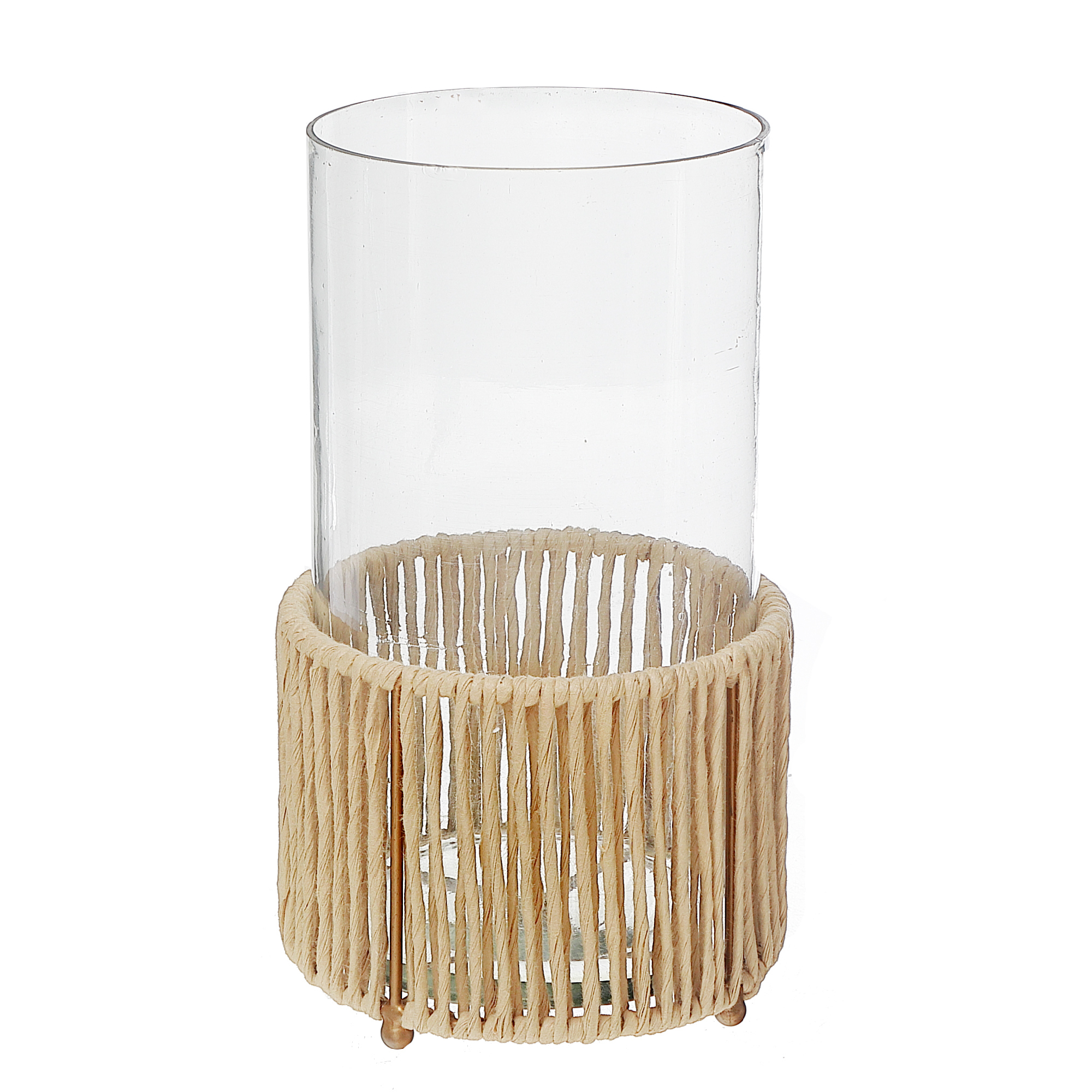 Maison Concepts Glass Candle Holder Hurrican With Metal & Raffia Base ...