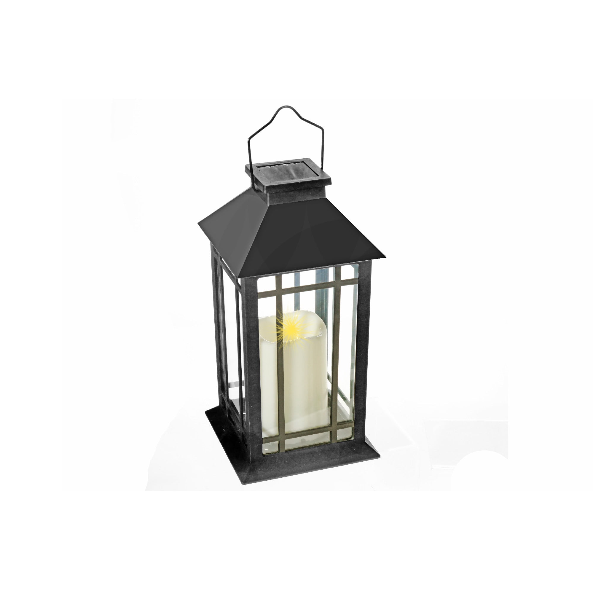 Maison Concepts LED Solar Clear Glass Pane Lantern with Faux Candle ...
