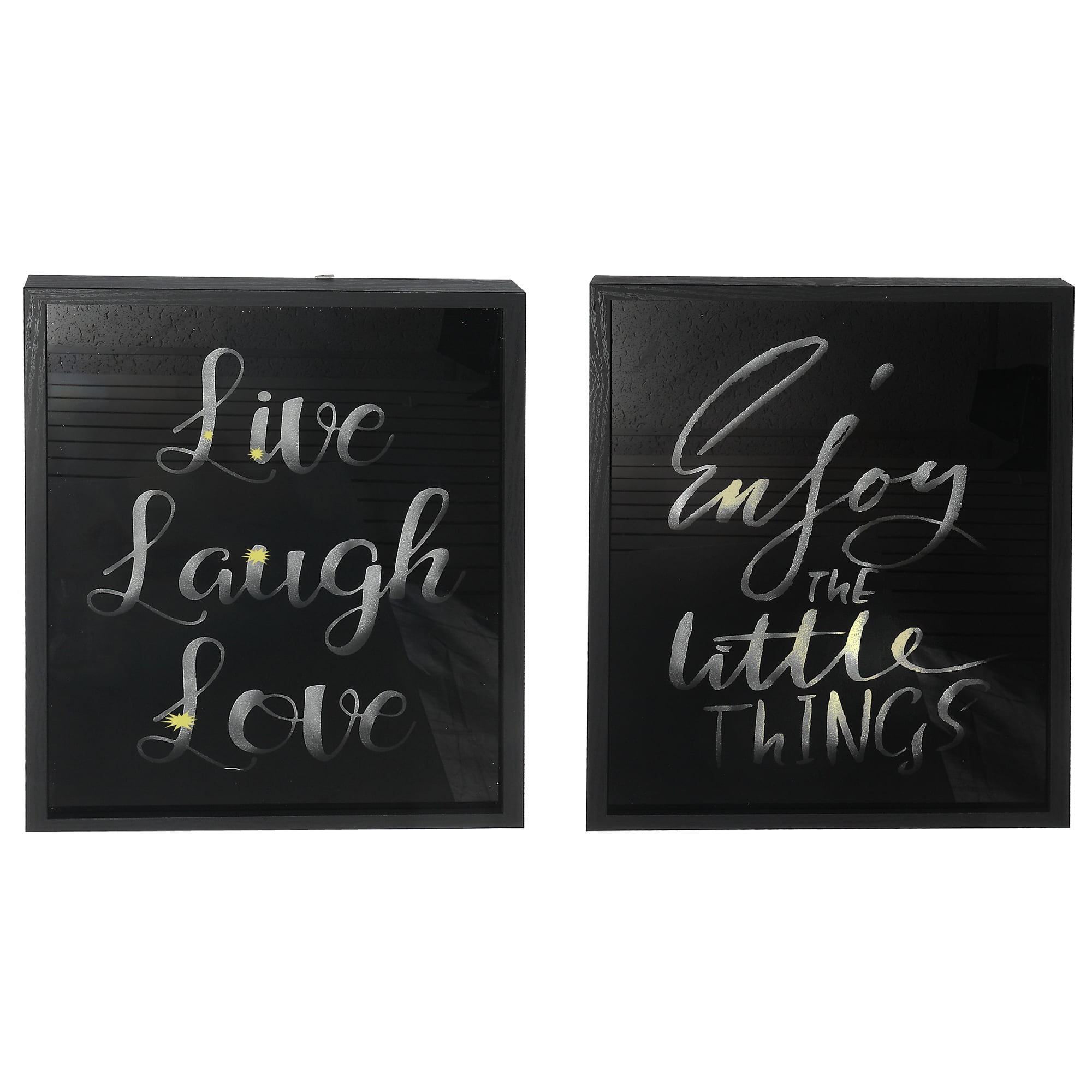 Maison Concepts Led Framed Black Glass Wall Sign Laugh/Enjoy Asstd -Set ...