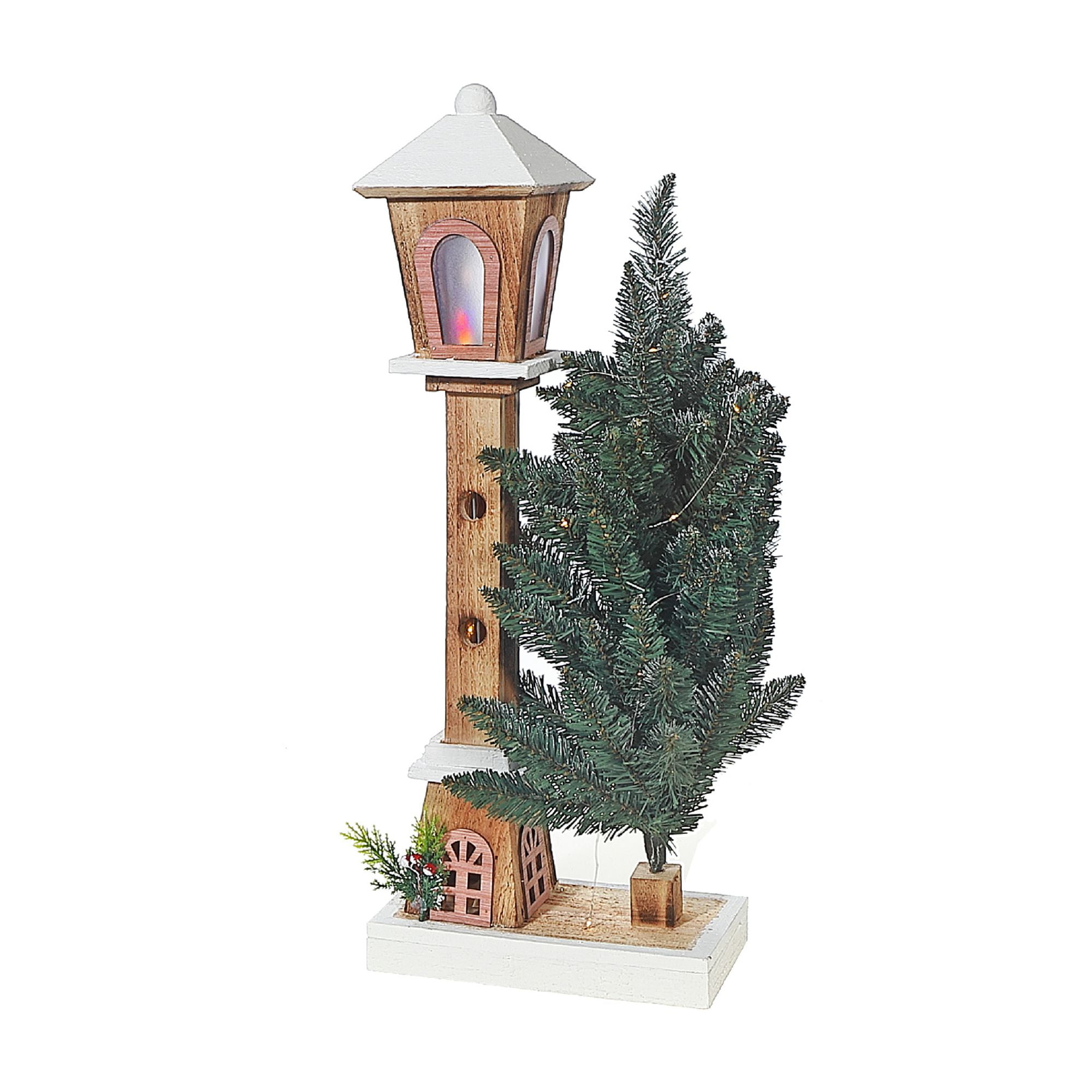 Maison Concepts Light Décor Led Snow Covered Wooden Lamp Post With Tree ...