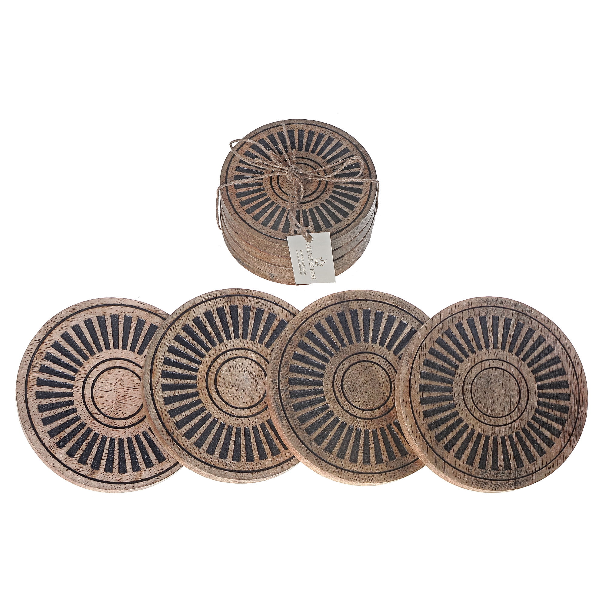 Maison Concepts Mango Wood 4 PC Etched Coasters Black (Black) 4" X 4" X ...