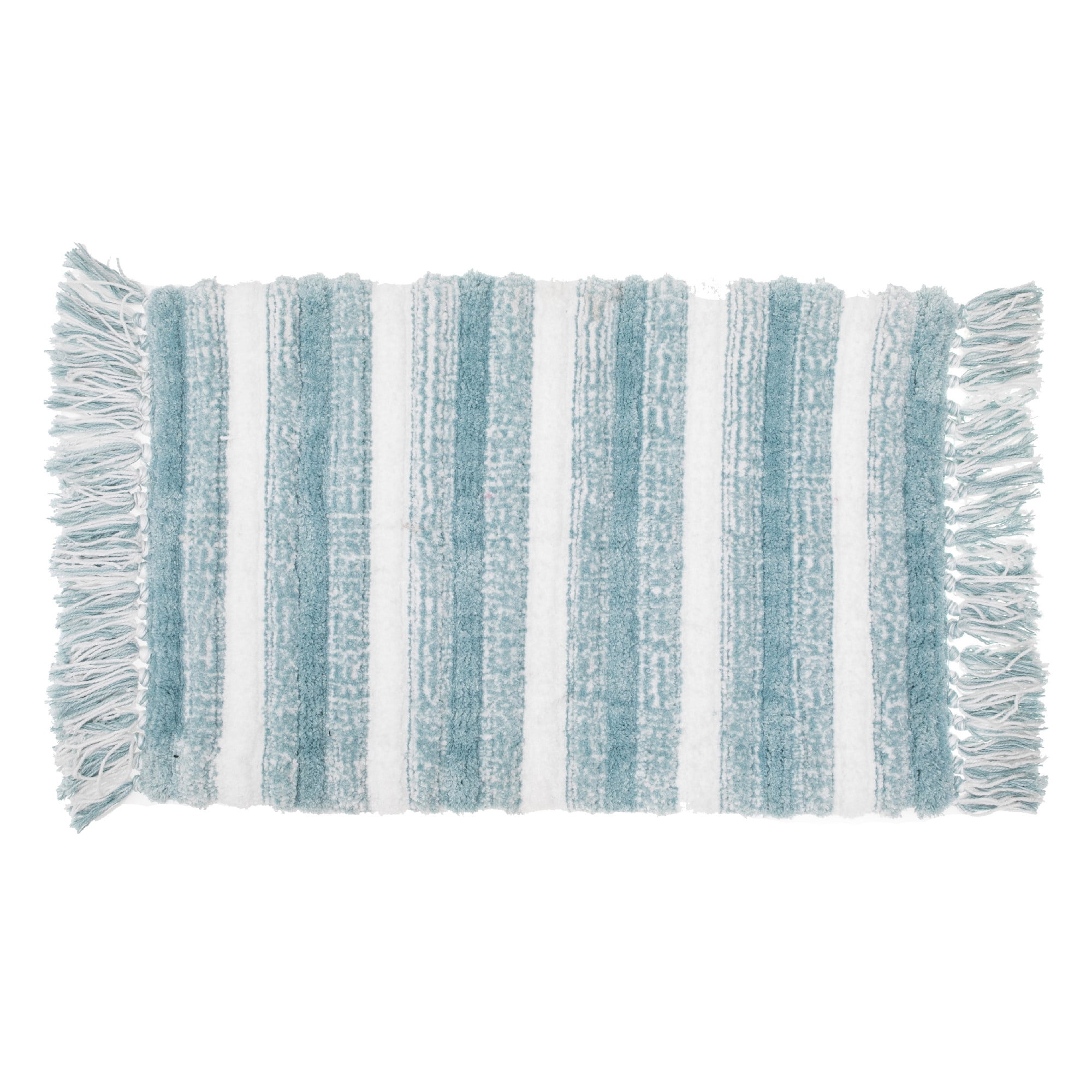 Maison Concepts Microfibre Striped Bath Mat With Fringe Blue (20 X 32 ...